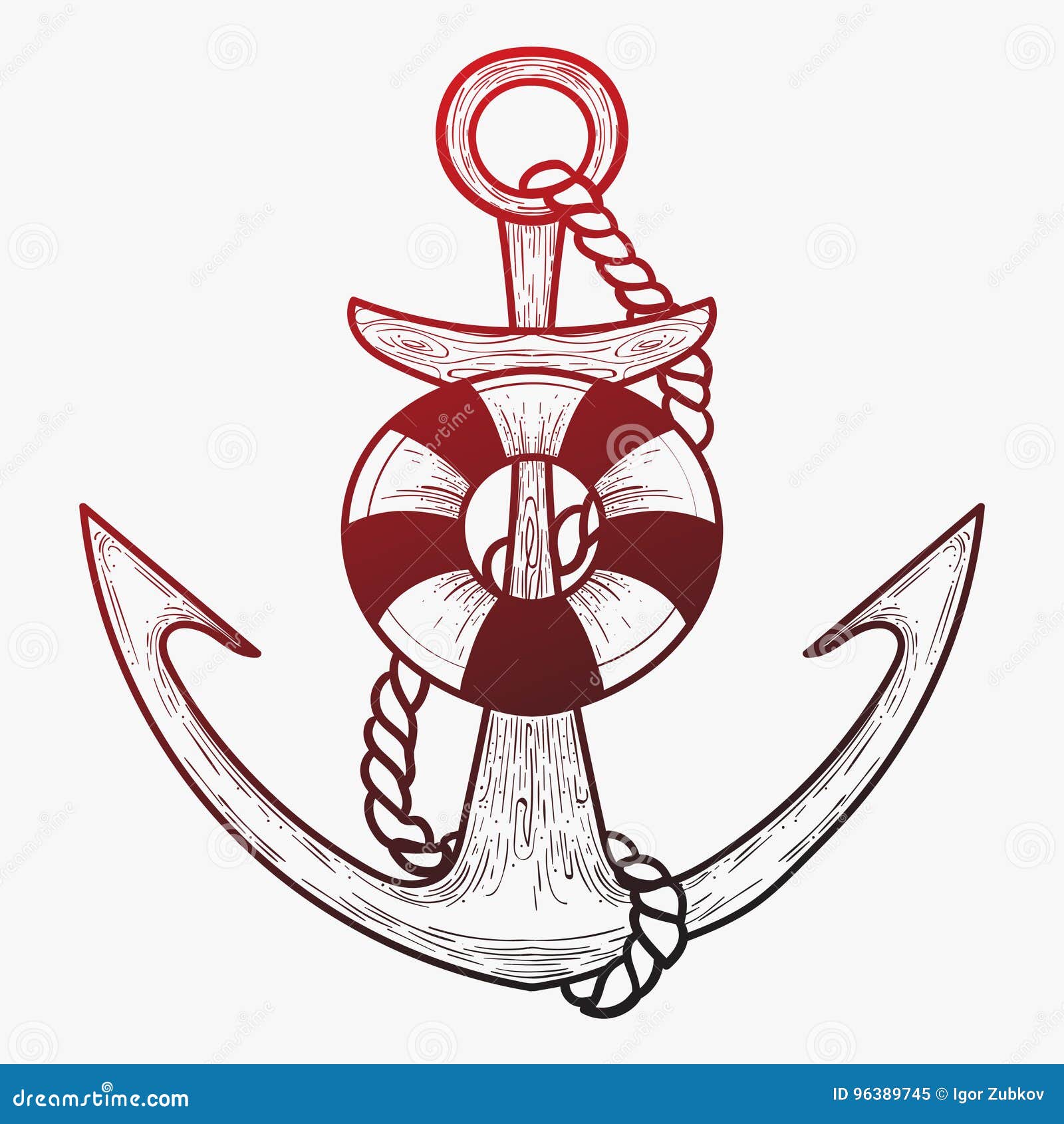 Vector Stylized Anchor with Life Buoy. Linear Art. Tattoo. Stock Vector ...
