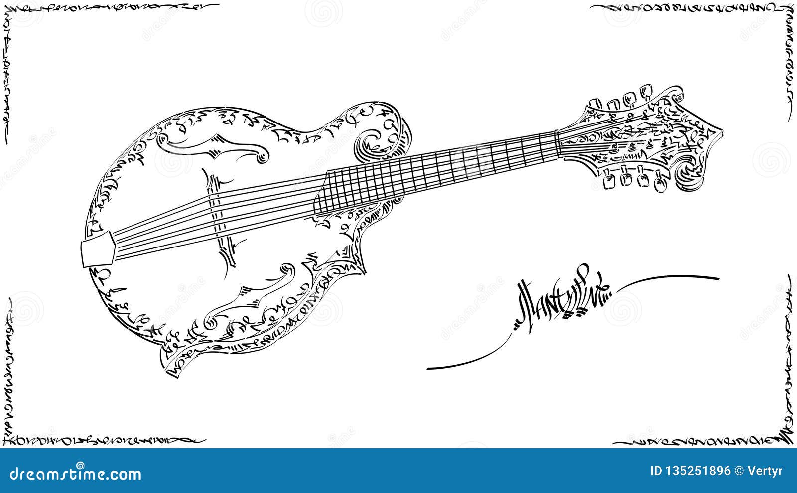 Vector Illustration Drawing of Mandoline. Stock Vector - Illustration ...