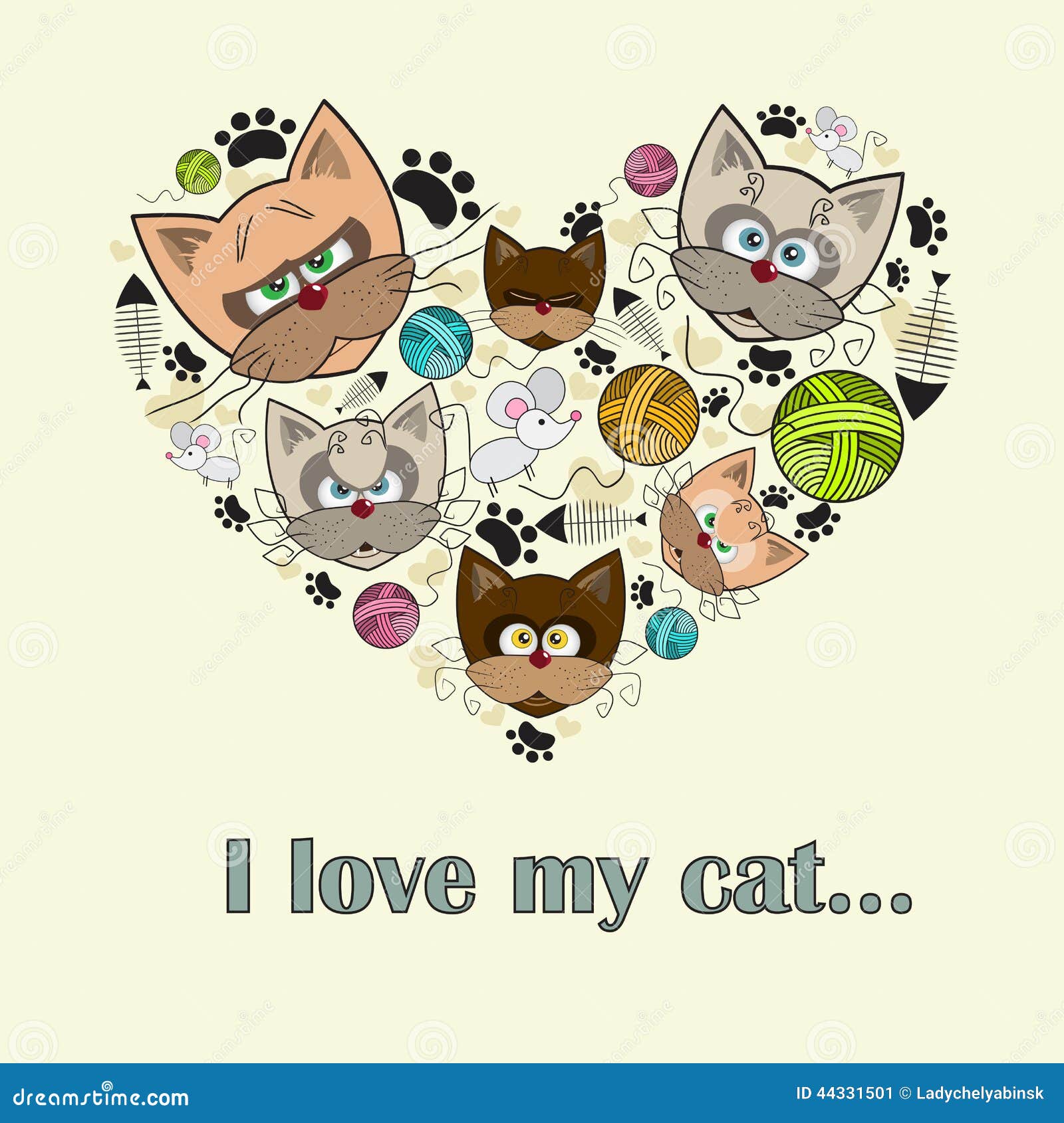 Vector Stylized Heart with Cats for Use in Design Stock Illustration ...