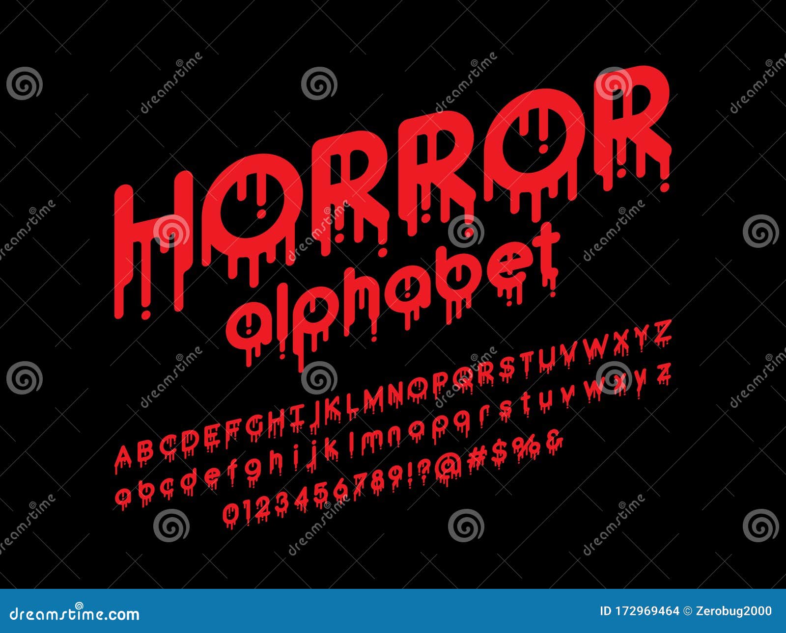Horror Alphabet Font. Brush Stroke Letters And Numbers. Vector ...
