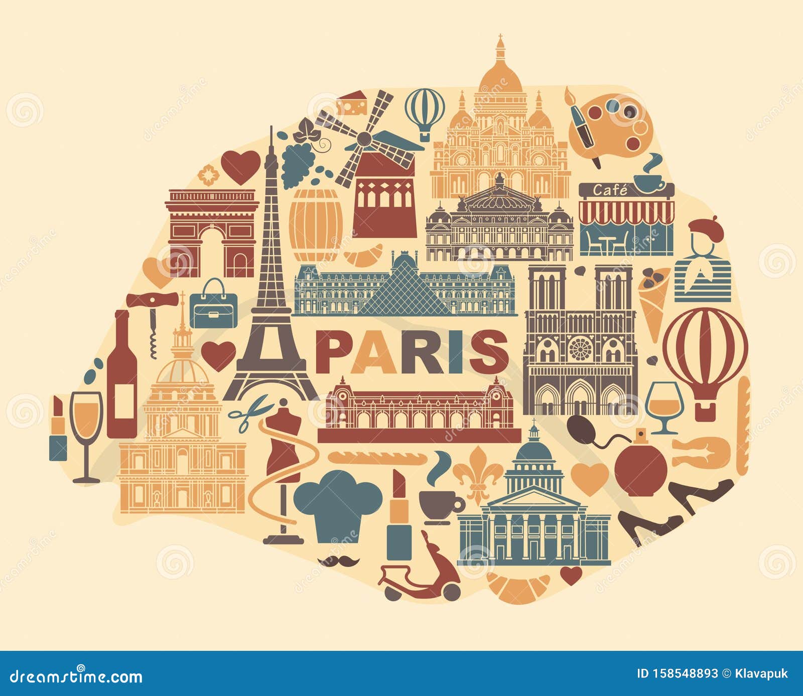 Vector Stylized Map of Paris with Landmarks and Symbols of France Stock ...