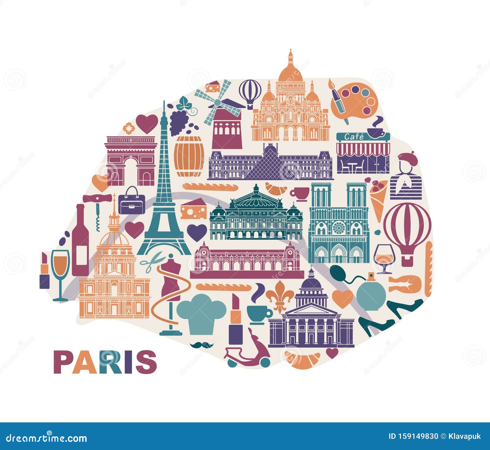 Vector Stylized Map of Paris with Landmarks and Symbols of France Stock ...