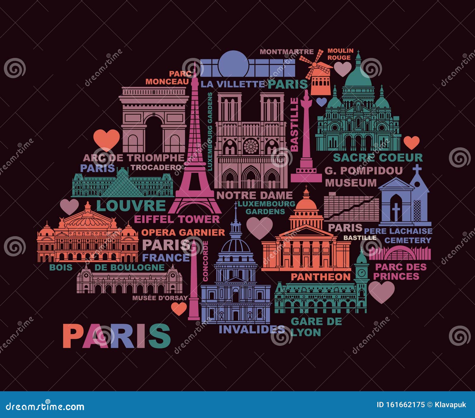 Vector Stylized Map of Paris with Landmarks and Symbols of France Stock ...