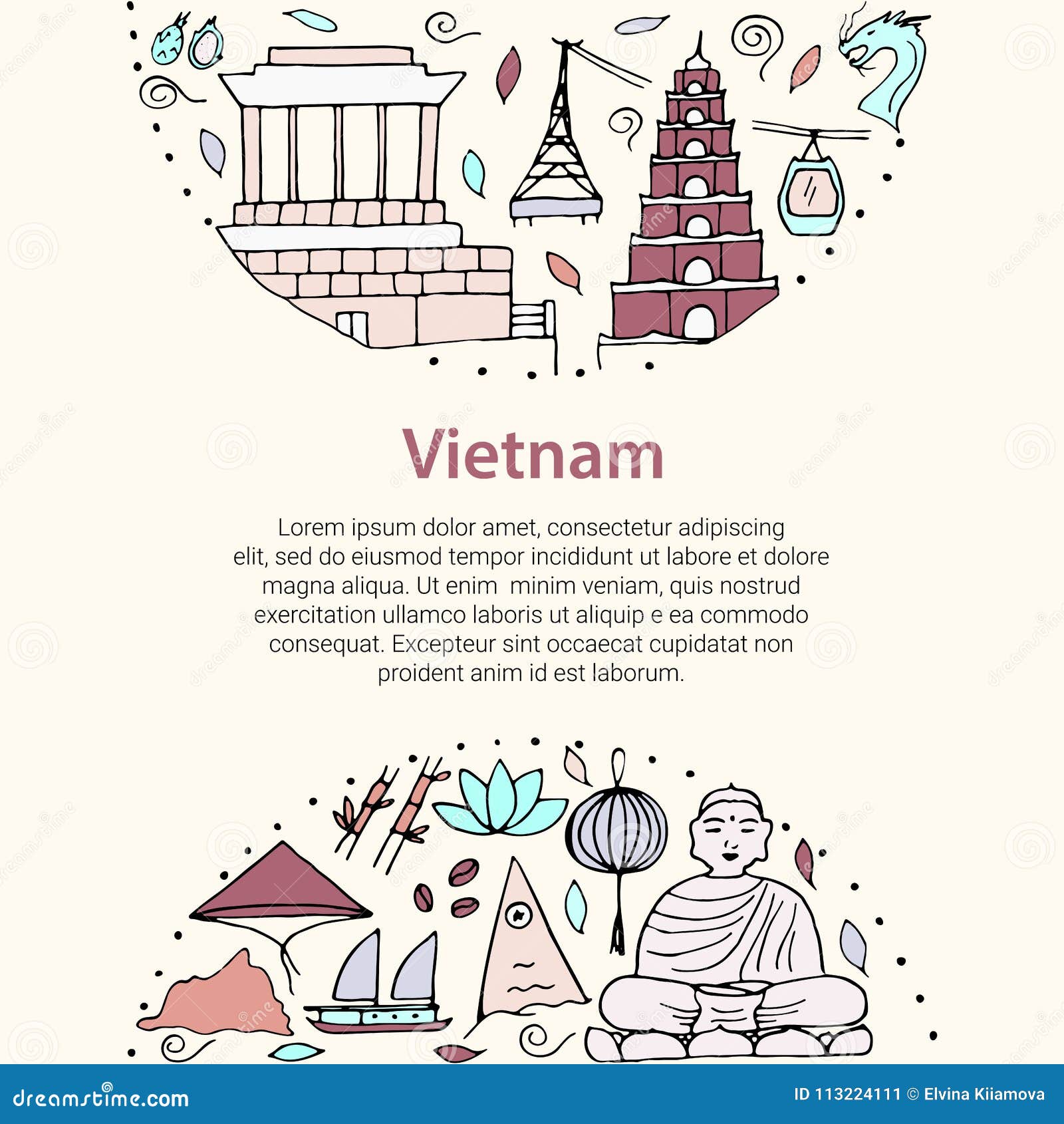 Vector StylizedÂ symbols of Vietnam. Stock Illustration - Illustration ...
