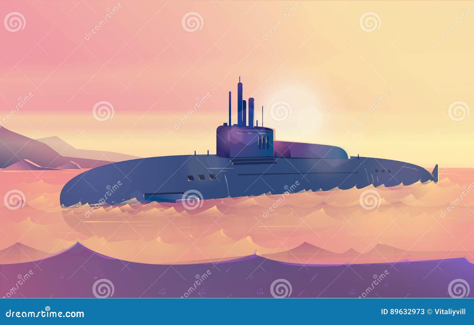 Vector Submarine Illustration Stock Vector - Illustration of periscope ...