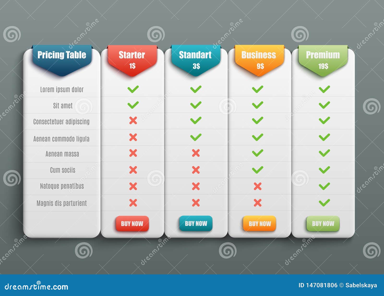 Vector Subscription Plan Pricing Tariff for Web Stock Vector ...
