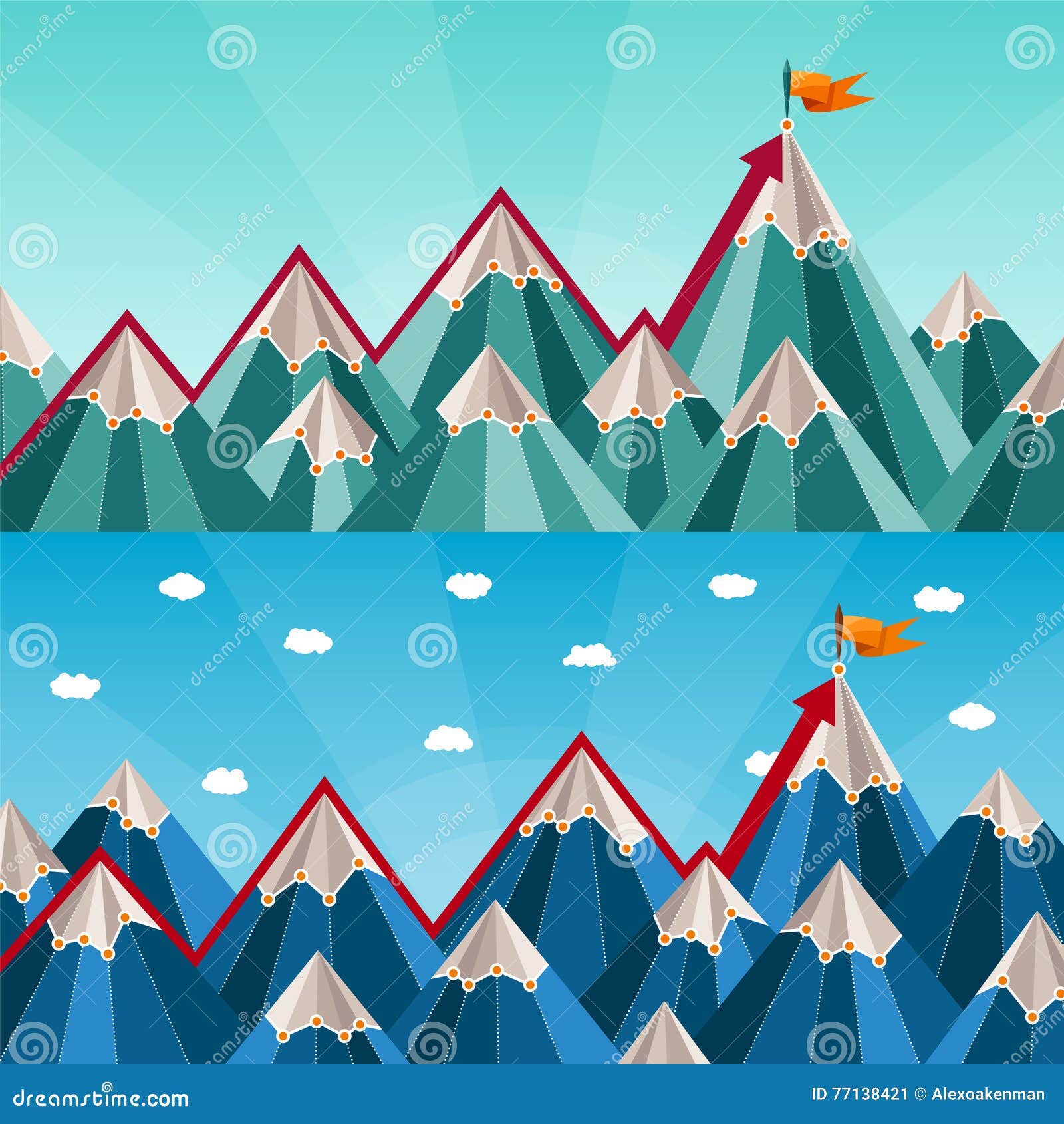 Vector Success and Leadership Horizontal Banners with Mountain ...