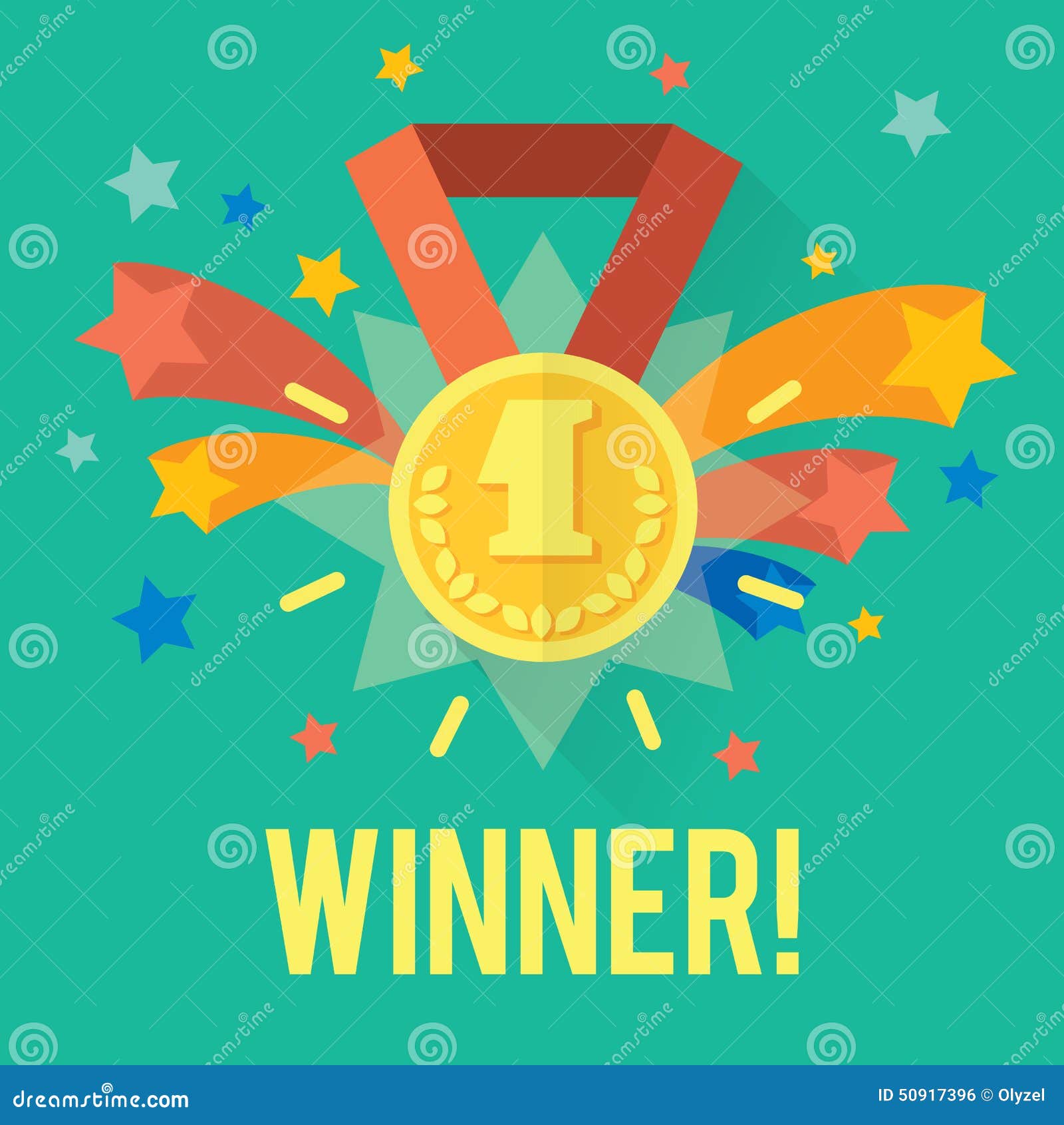 Vector Success Win Concept with Gold Medal and Fireworks. Stock ...