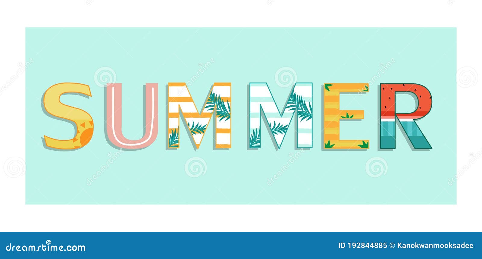 Summer Alphabet Of Red Blue Yellow 3d Letters With Shadow. Volumetric ...