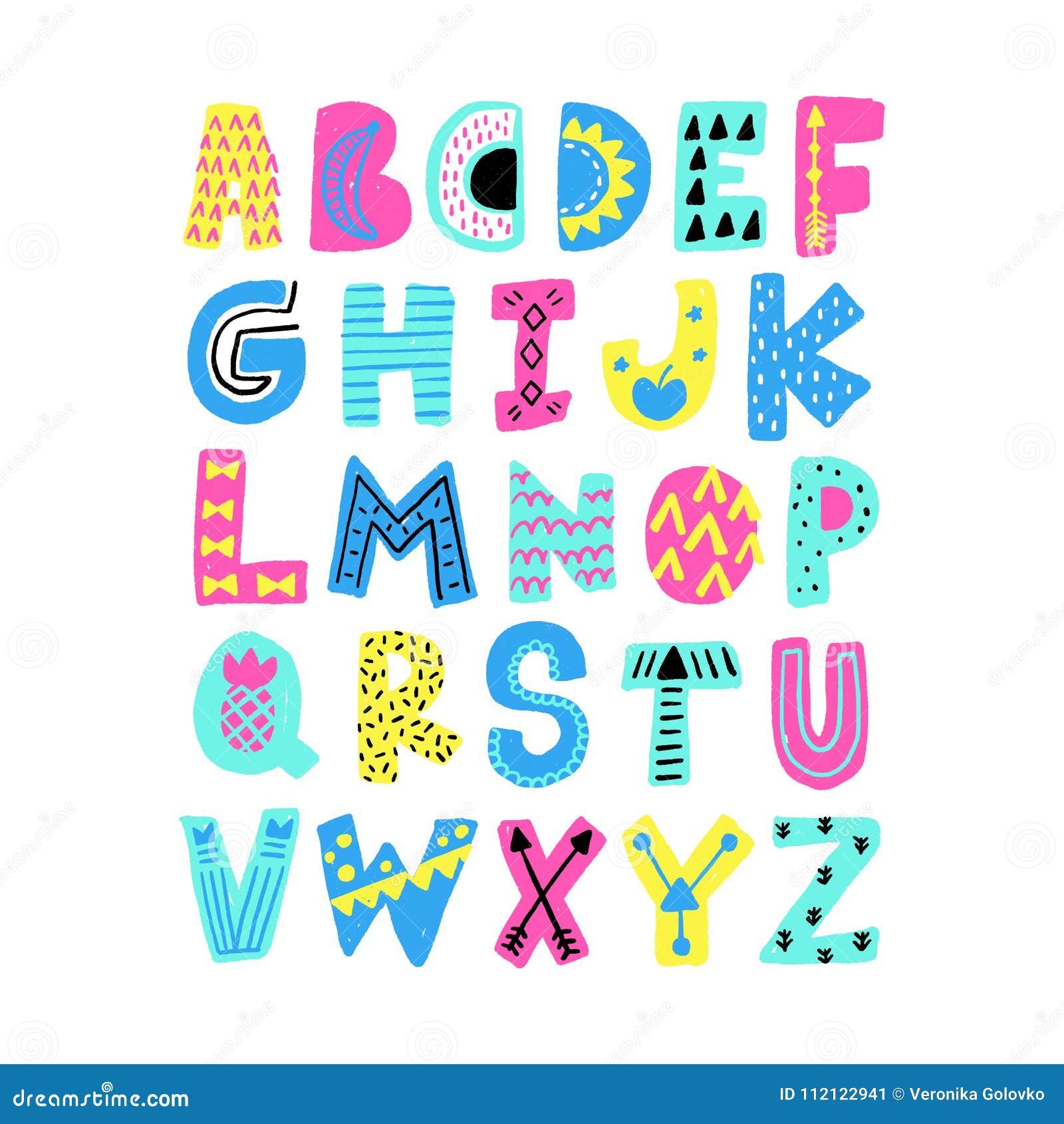 Vector summer alphabet stock vector. Illustration of funny - 112122941