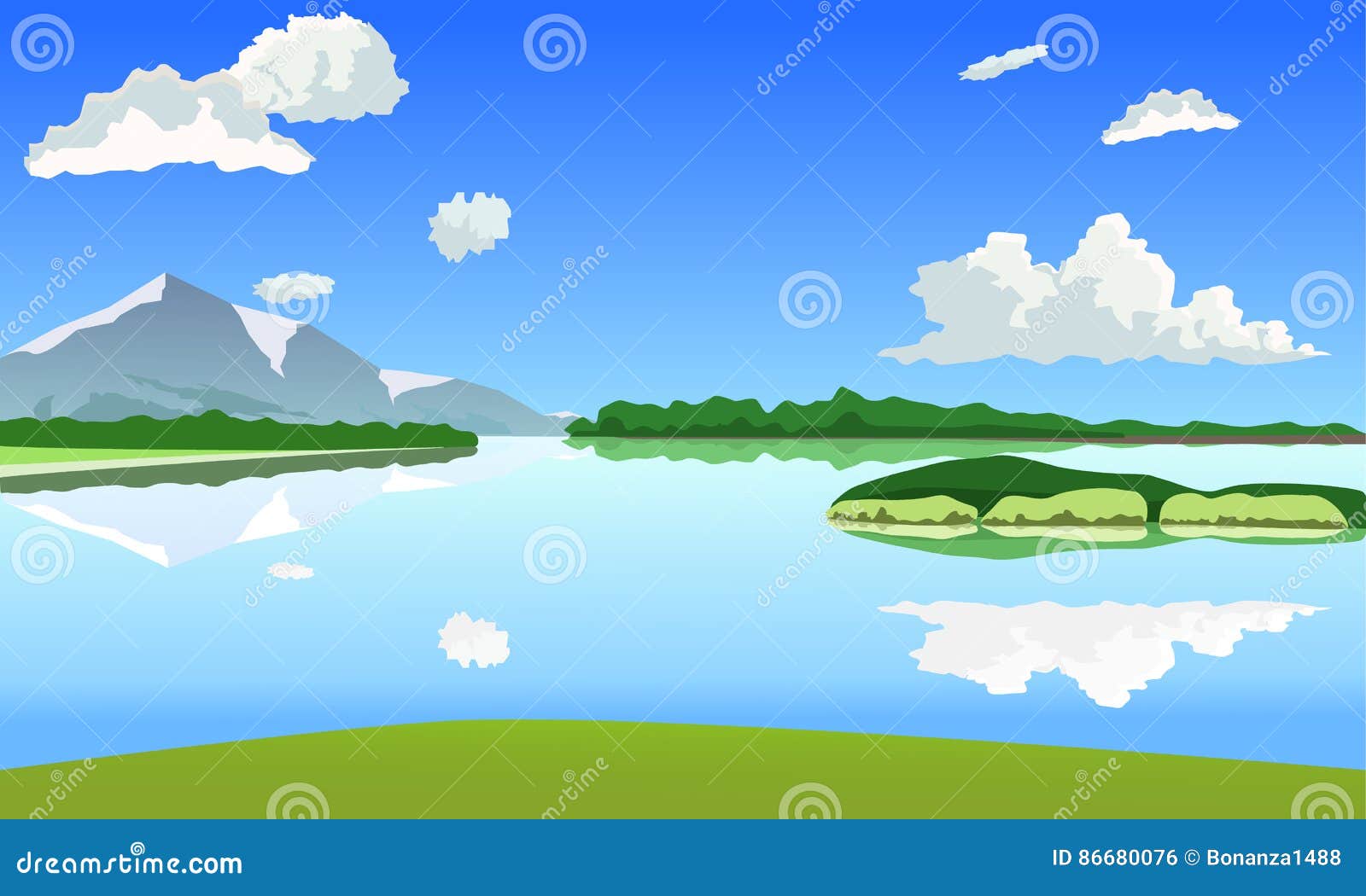 Vector Summer Background. Landscape with a Lake Stock Vector ...
