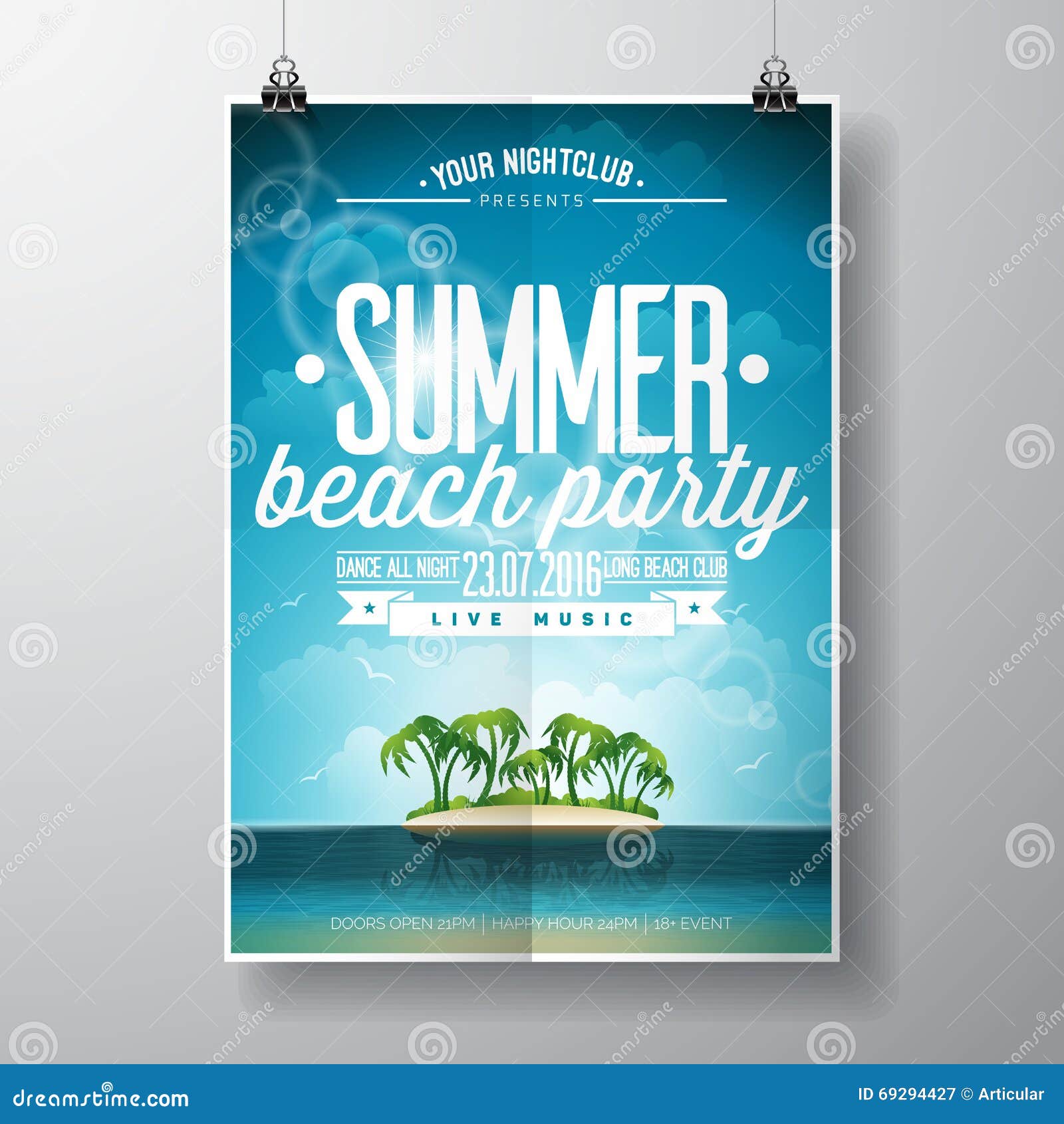 Vector Summer Beach Party Flyer Design with Typographic Elements on ...