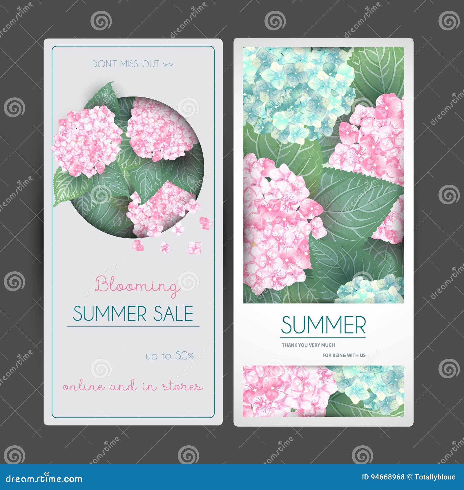 Vector Summer Flower Banners with Hydrangea Stock Vector - Illustration ...