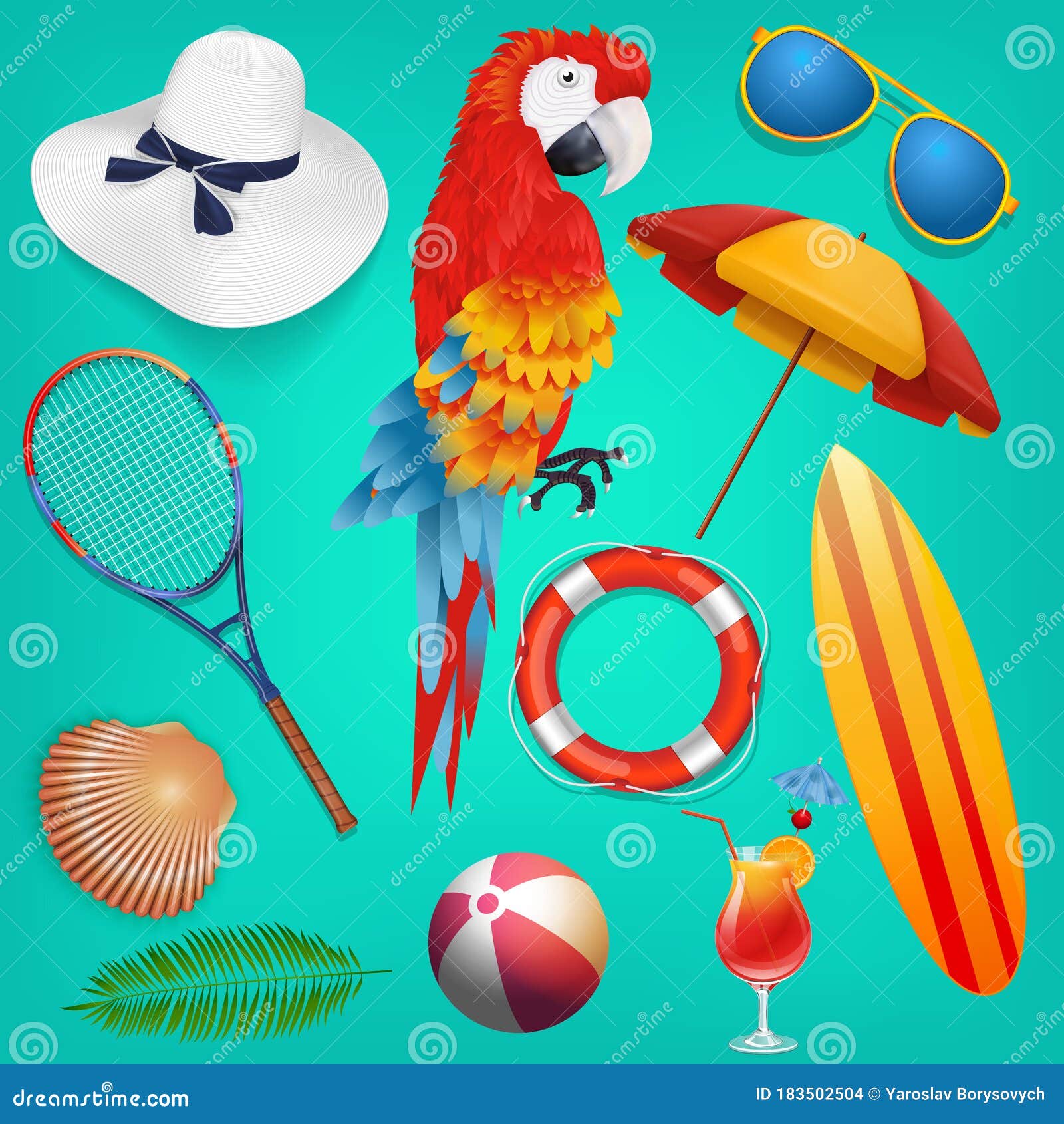 Vector Summer Holiday Objects Set Stock Vector - Illustration of racket ...