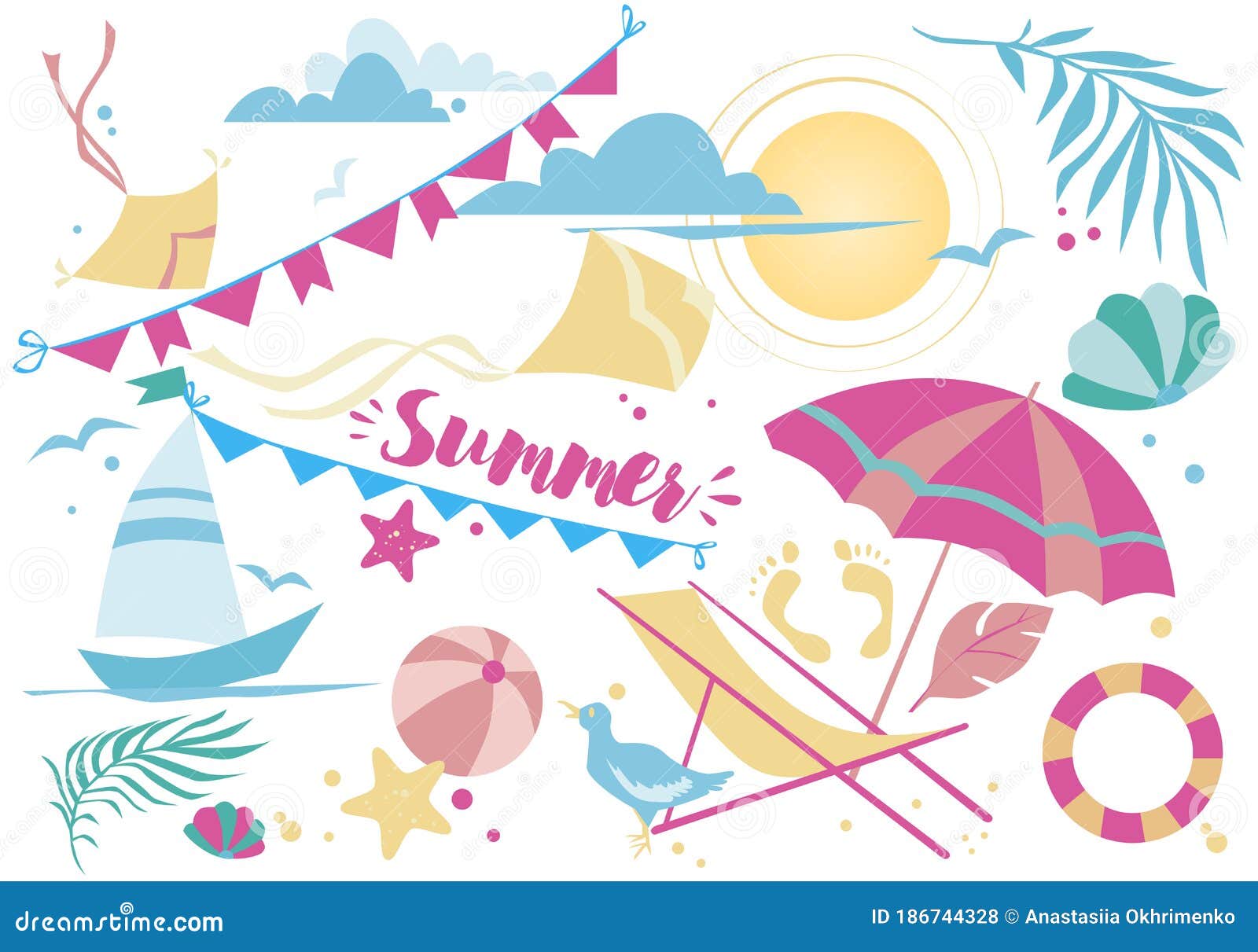 Vector Summer Icons Set. Summertime Collection of Scrapbooking Elements ...