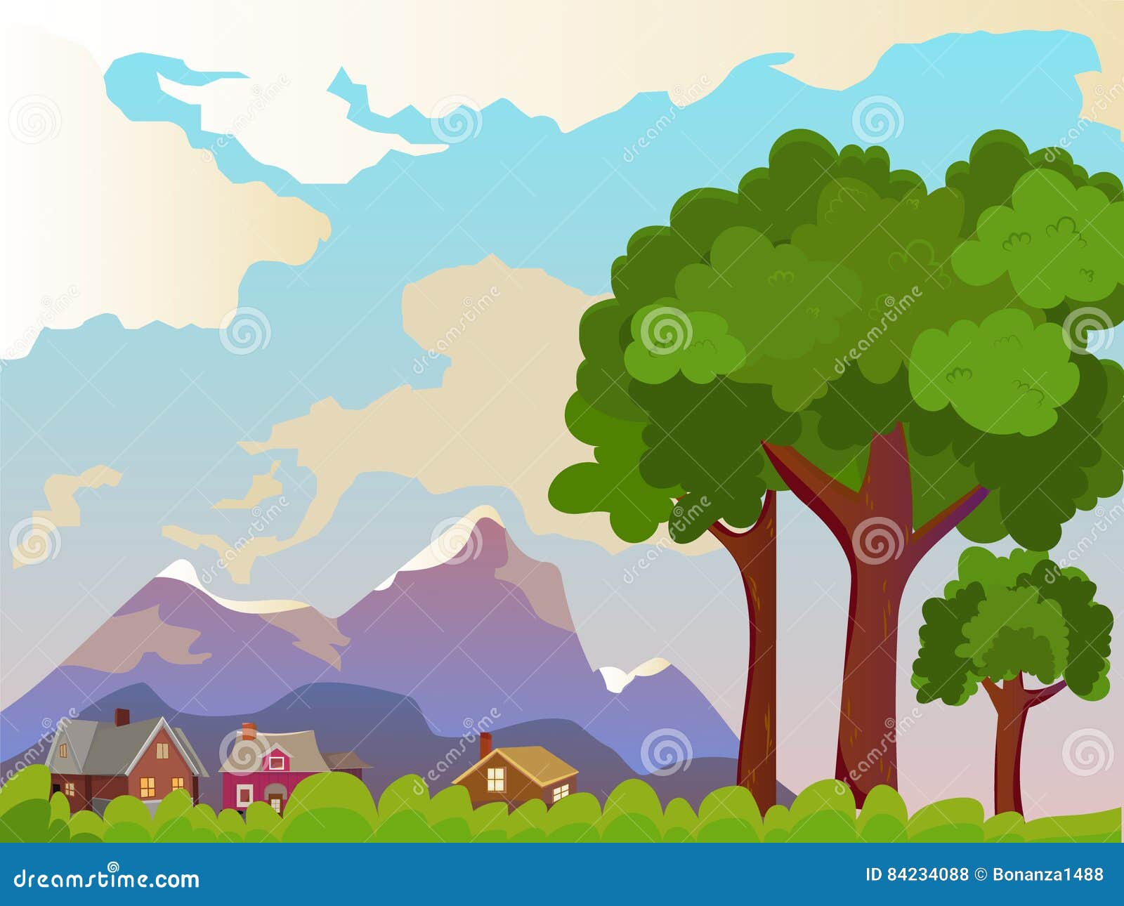 Vector Summer Landscape. Beautiful Rural Landscape Stock Vector ...