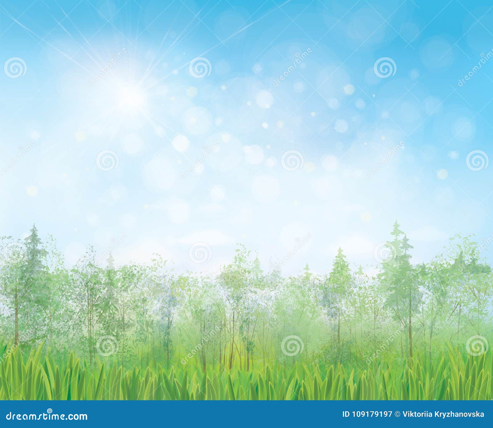Vector summer landscape. stock vector. Illustration of lights - 109179197