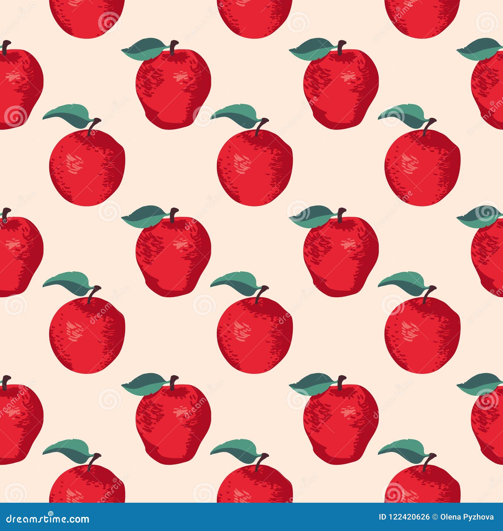 Vector Summer Pattern With Apples Flowers And Leaves Seamless Texture
