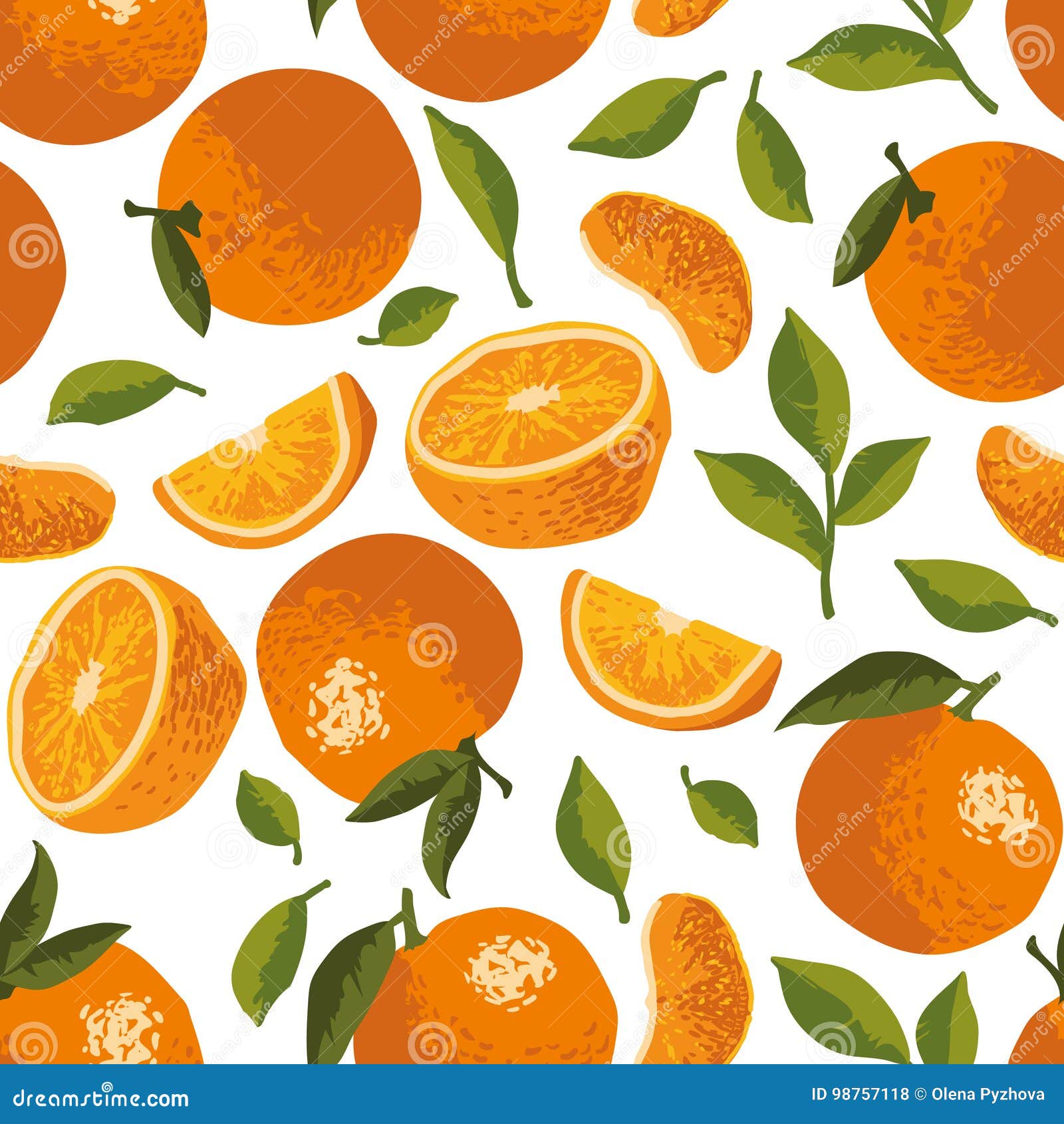 Vector Summer Pattern with Oranges, Flowers and Leaves. Seamless ...