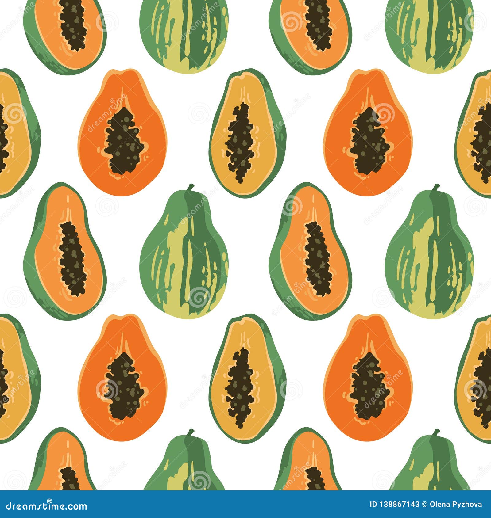 Vector Summer Pattern with Papaya. Seamless Texture Design. Stock ...