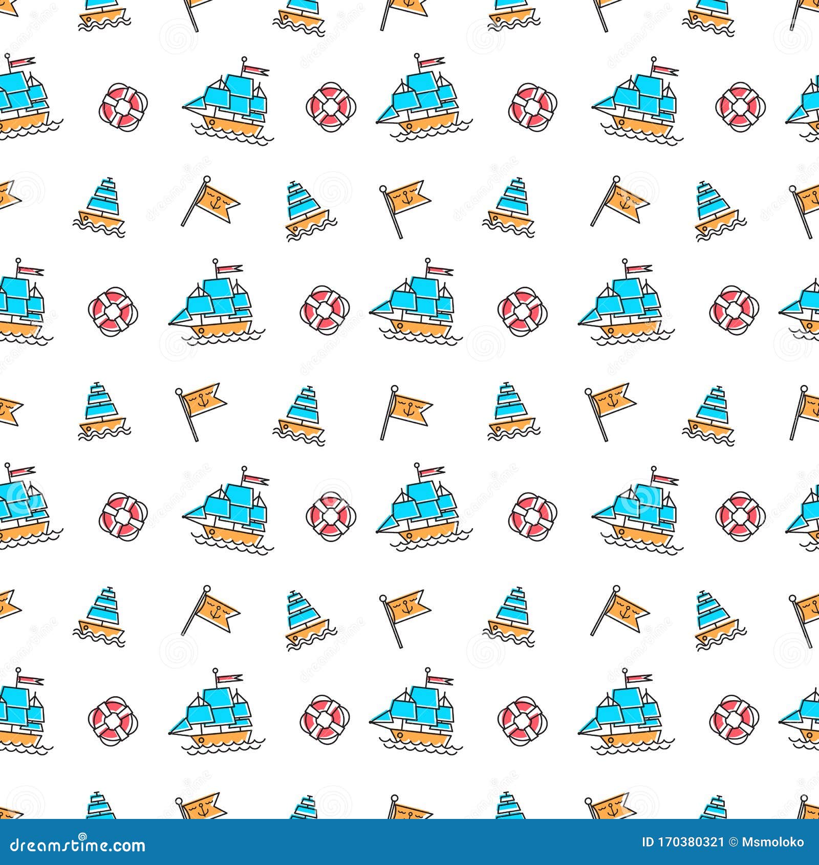 Vector Line Art Summer Seamless Beach Pattern. Seamless Fabric or ...