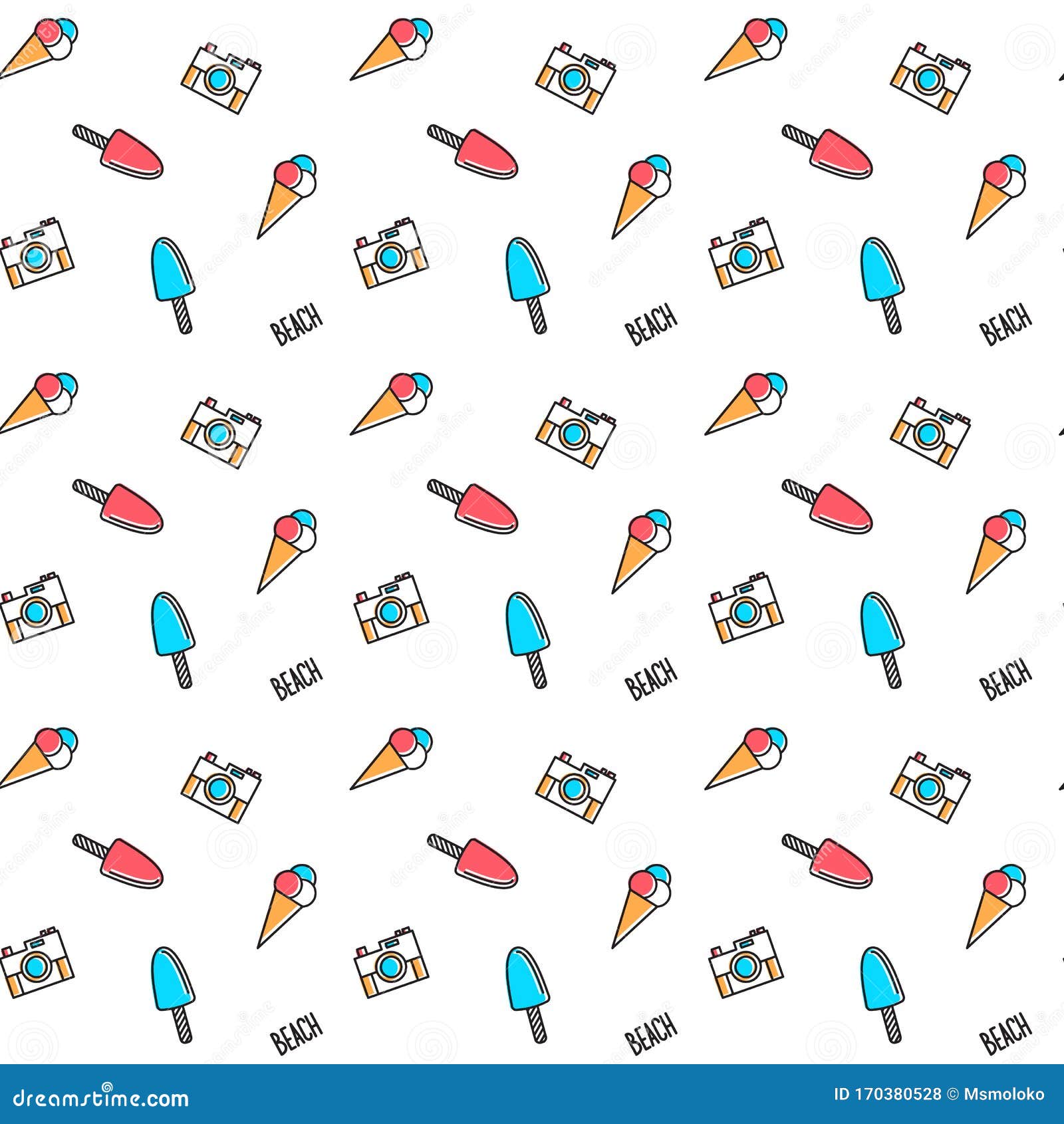 Vector Line Art Summer Seamless Beach Pattern. Seamless Fabric or ...