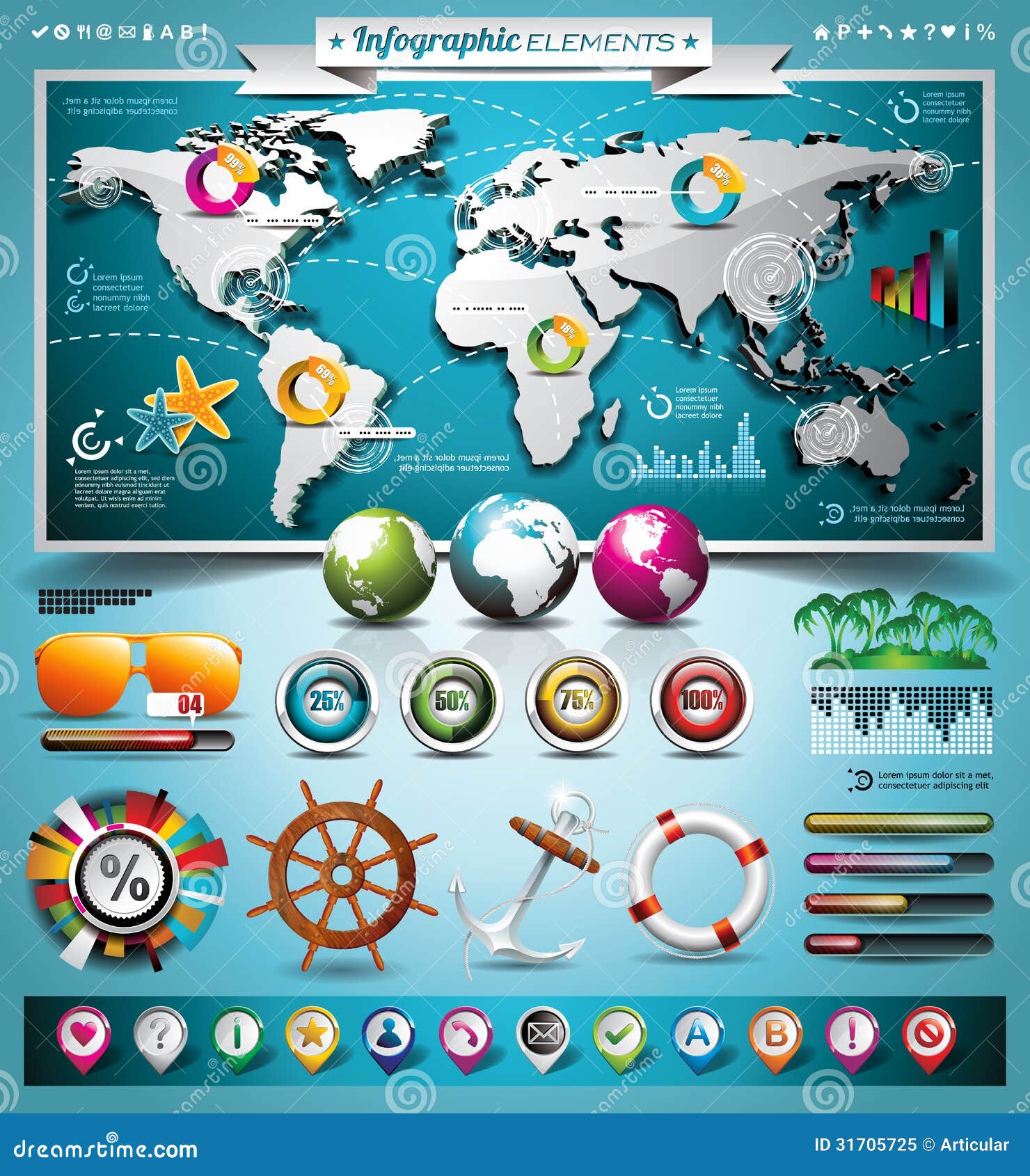 Vector Summer Travel Infographic Set with World Map and Vacation ...