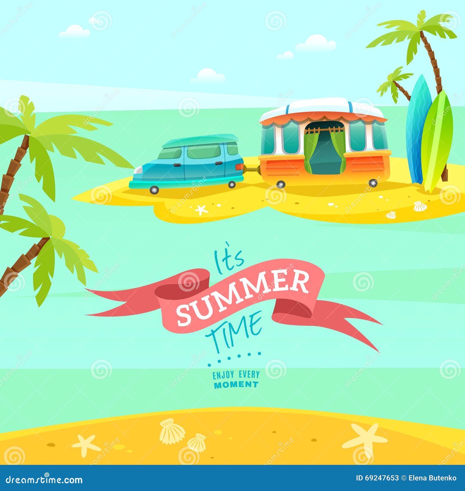 Vector Summer Van stock vector. Illustration of tourism - 69247653