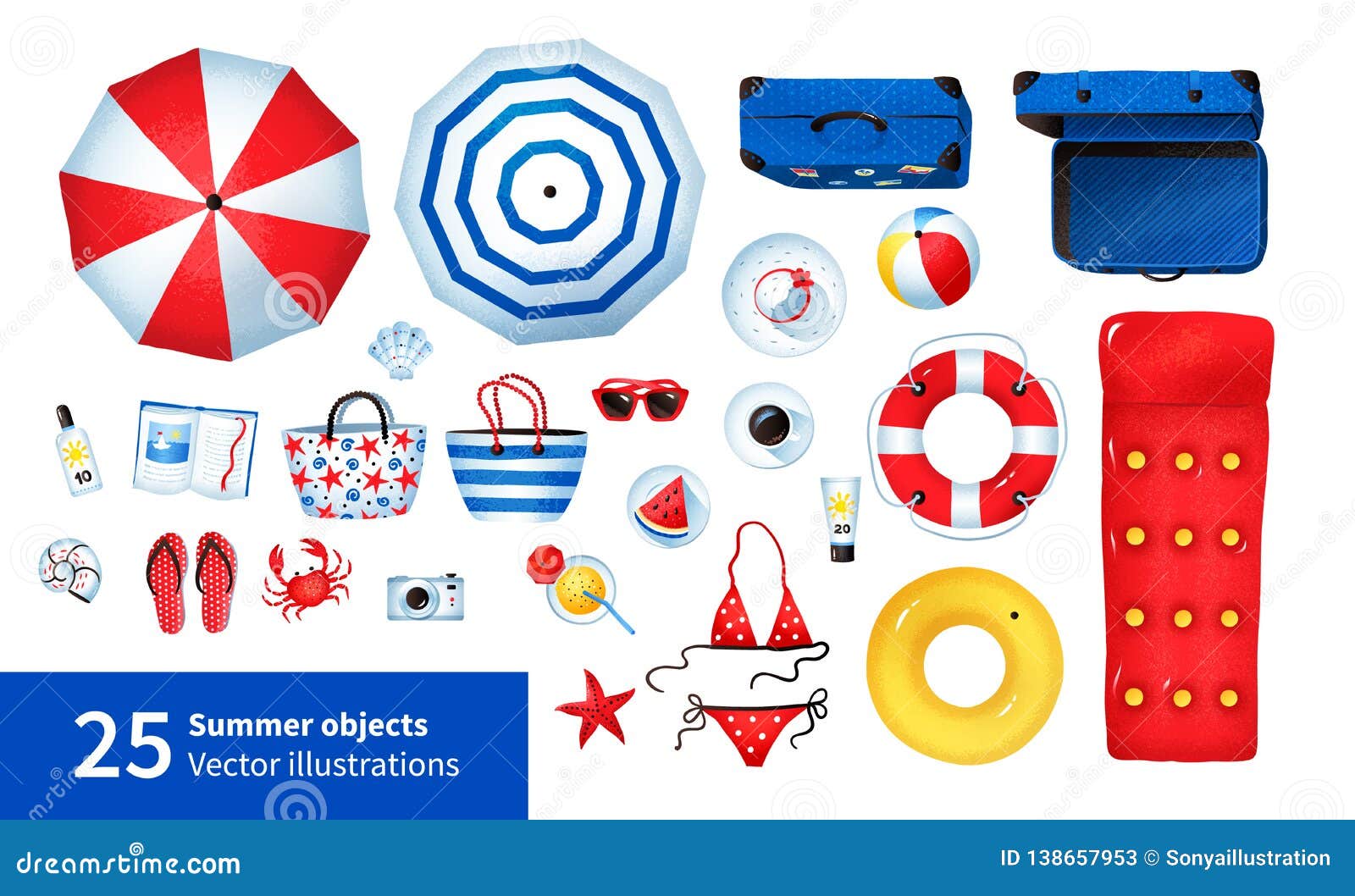Vector Summertime Illustration Set Of Beach Items | CartoonDealer.com ...