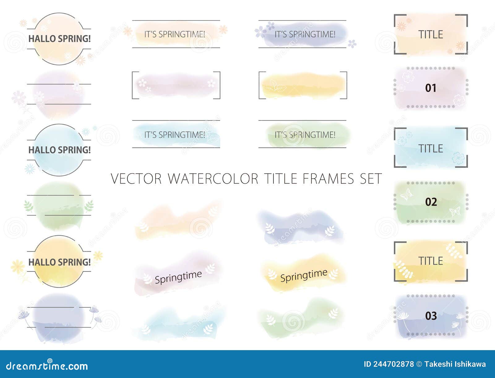 Vector Summertime Watercolor Title Frame Set. Stock Vector ...