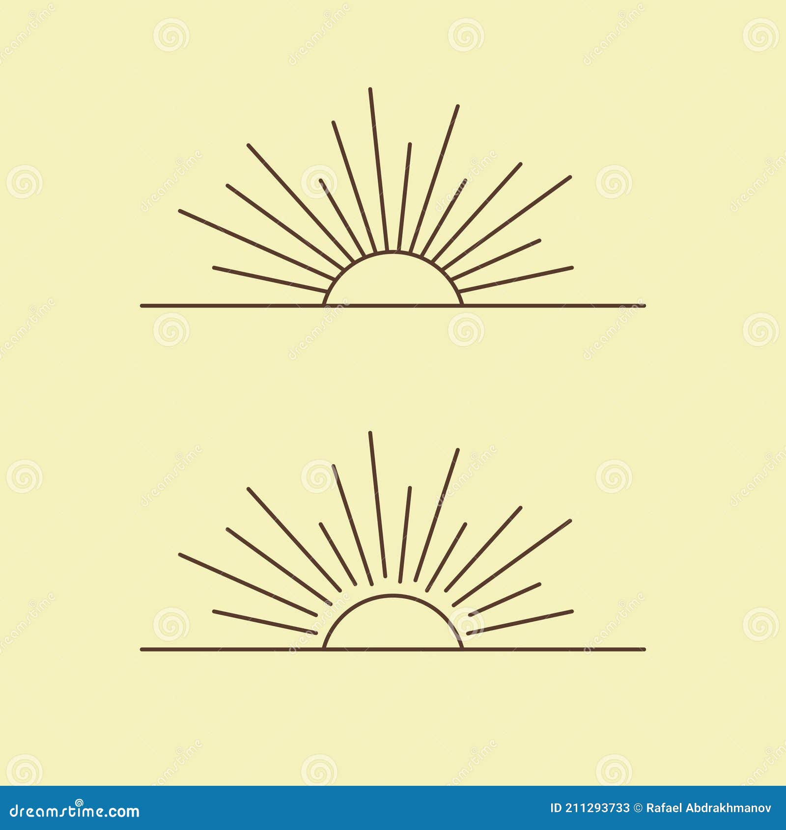 Vector Sun Beam Icon with Rays Illustration. Outline Sunset Boho Sumbol ...