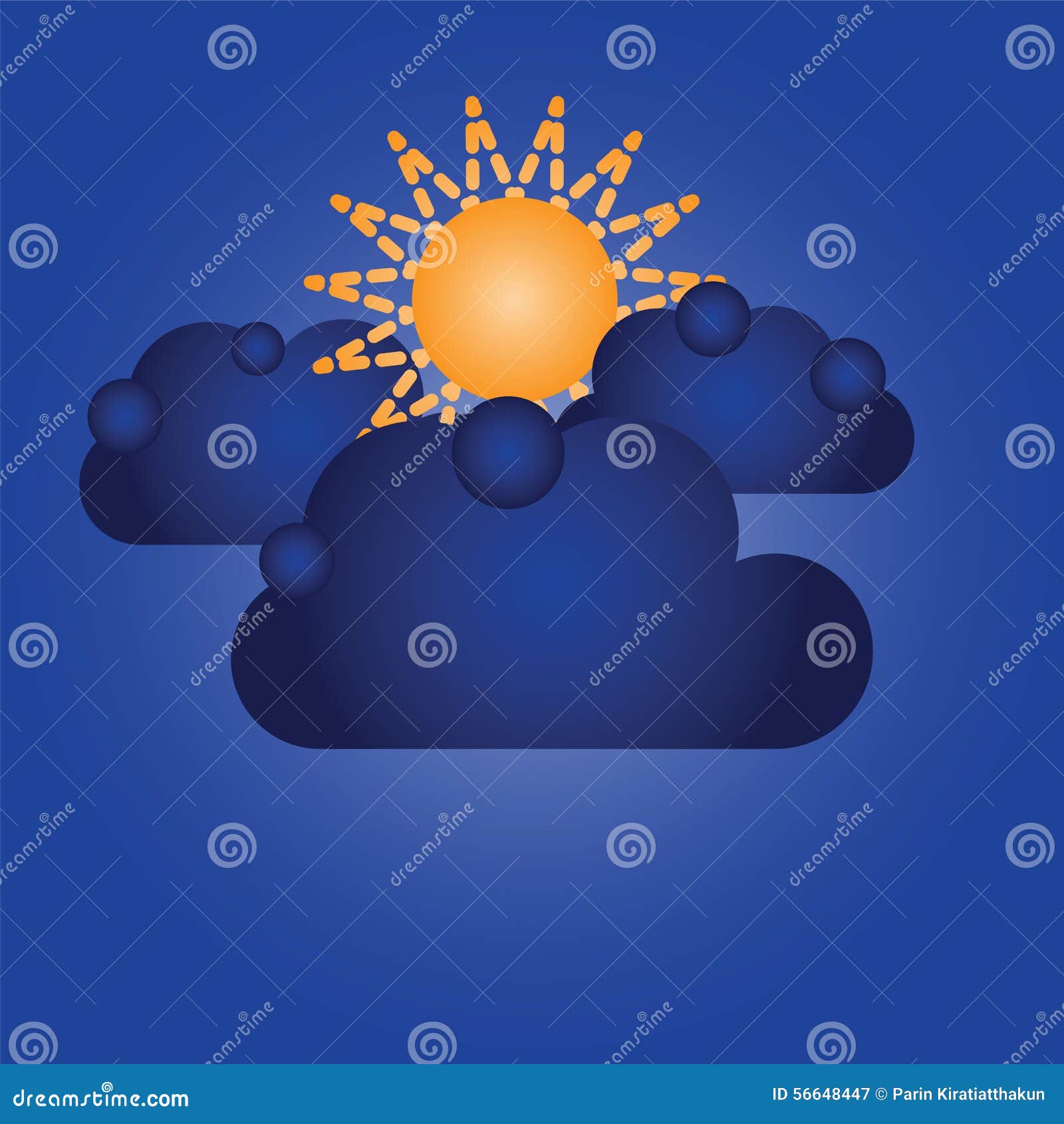 Vector Sun with Clouds Background Stock Illustration - Illustration of ...