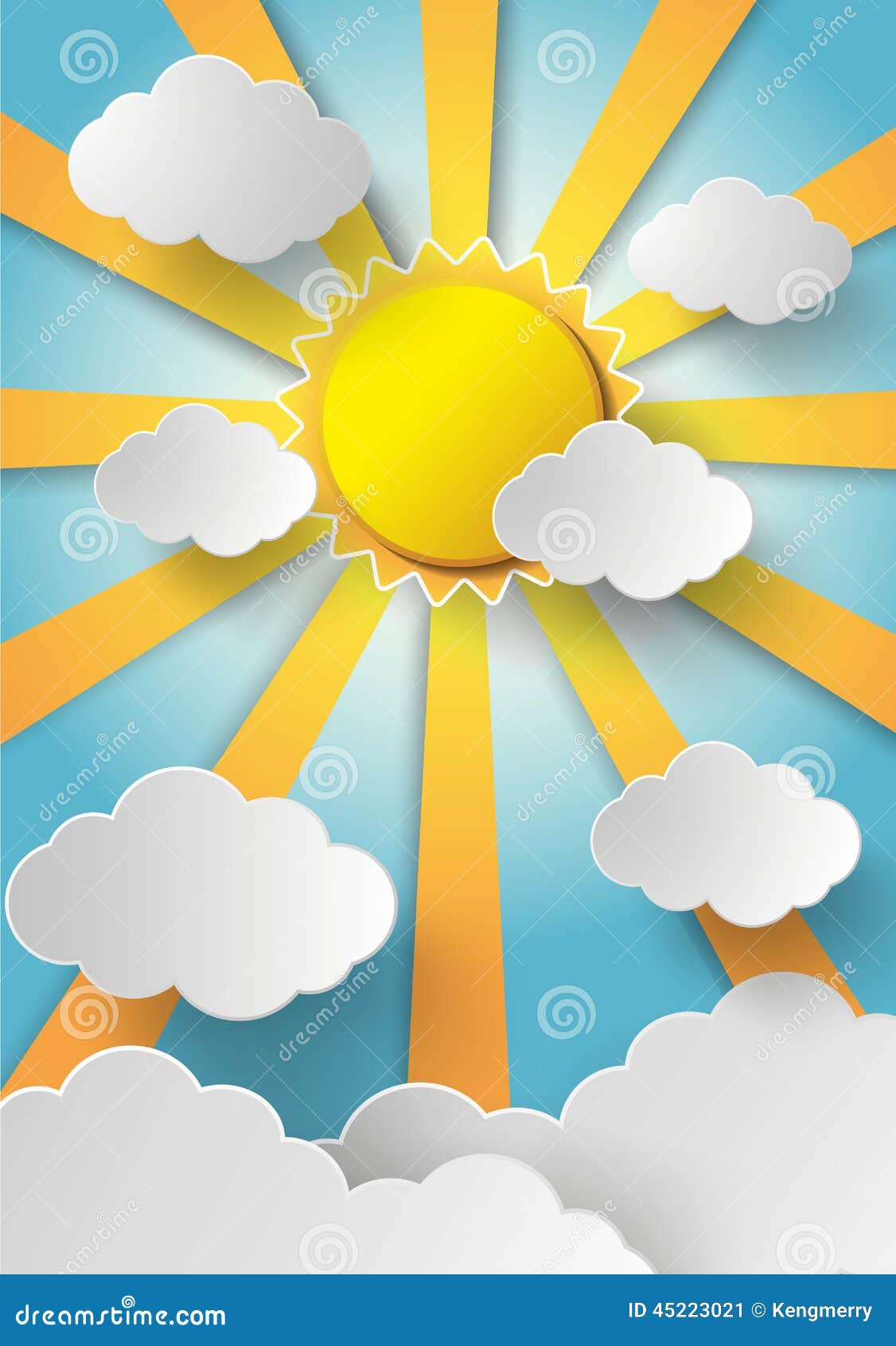 Vector Sun with Clouds Background. Stock Vector - Illustration of ...