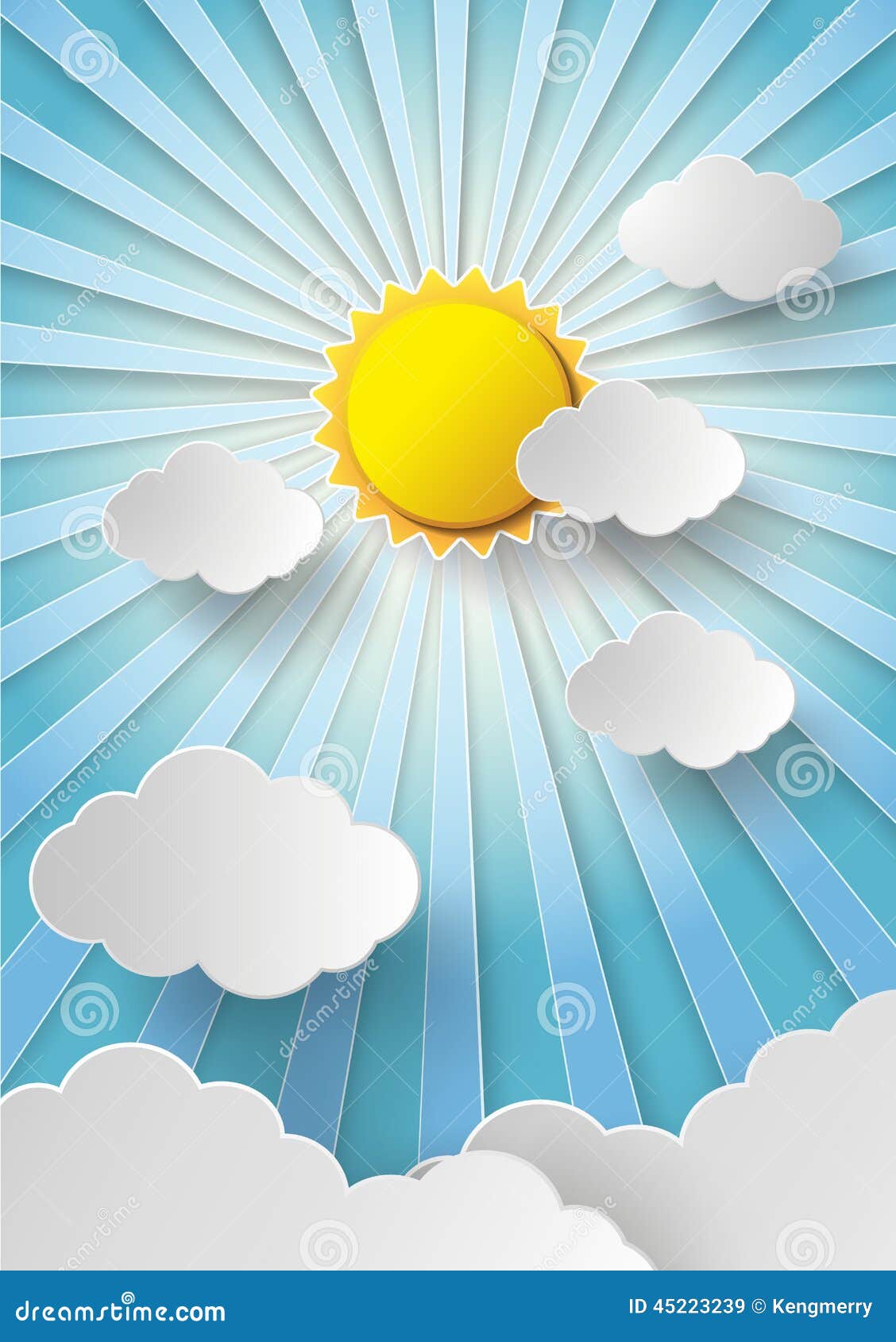 Vector Sun with Clouds Background. Stock Vector - Illustration of ...