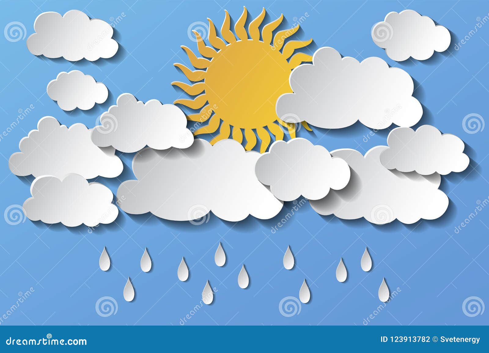 Vector Sun Hidden Behind Clouds and Rain in the Afternoon. Eps 10 Stock ...
