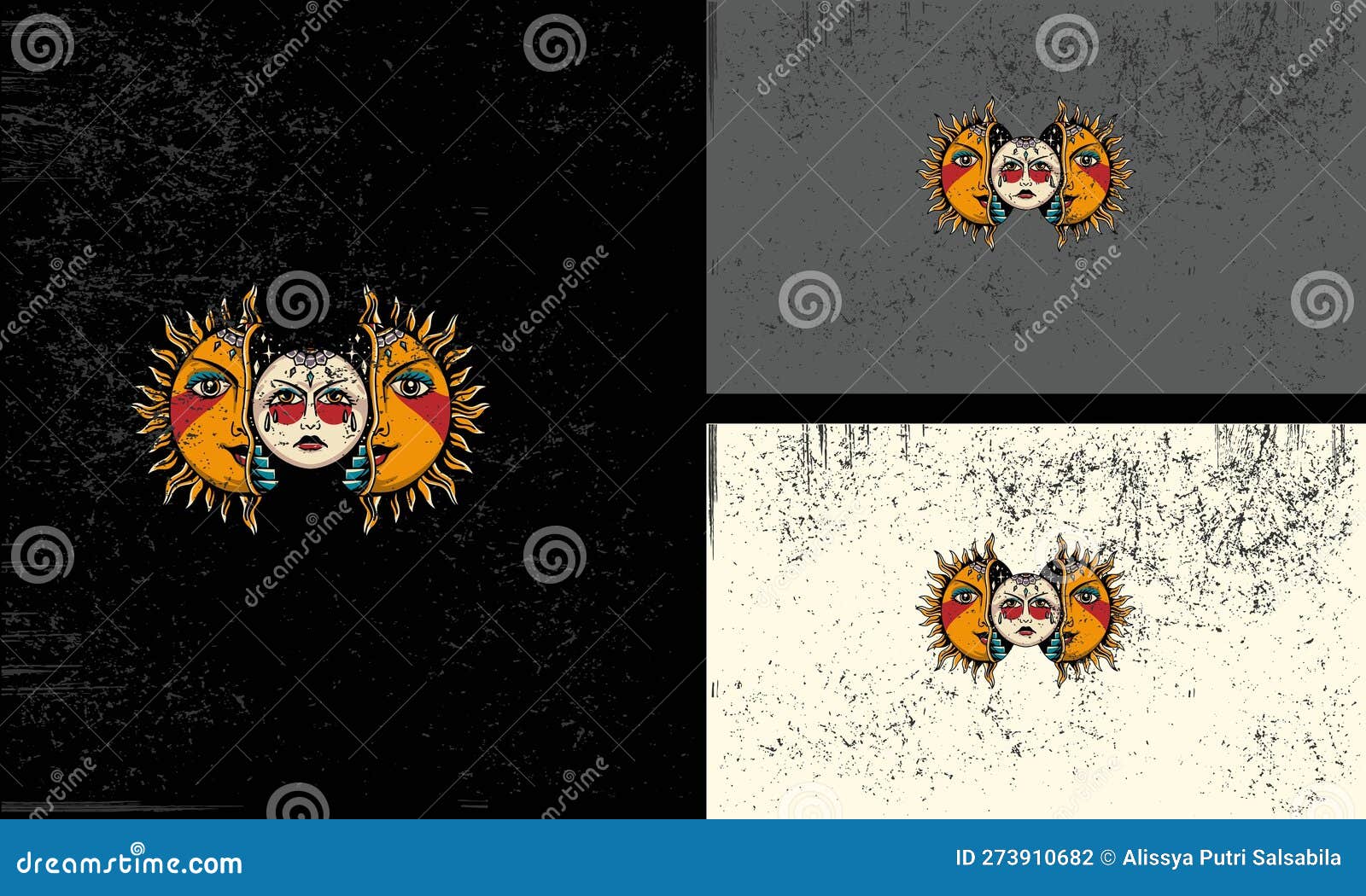 Vector of Sun and Moon Faces in Three Unique Designs Stock Vector ...