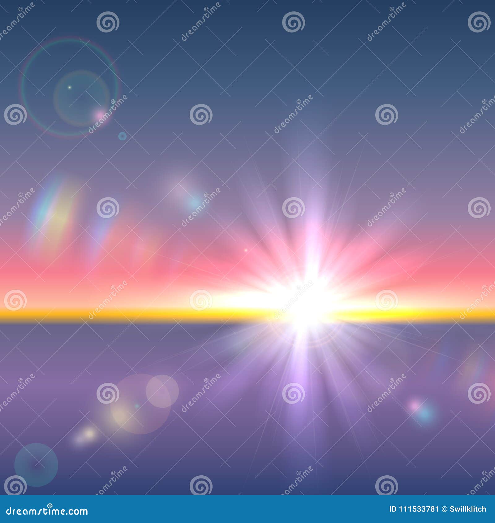 Vector Sun Over Horizon with Lens Flares Stock Vector - Illustration of ...