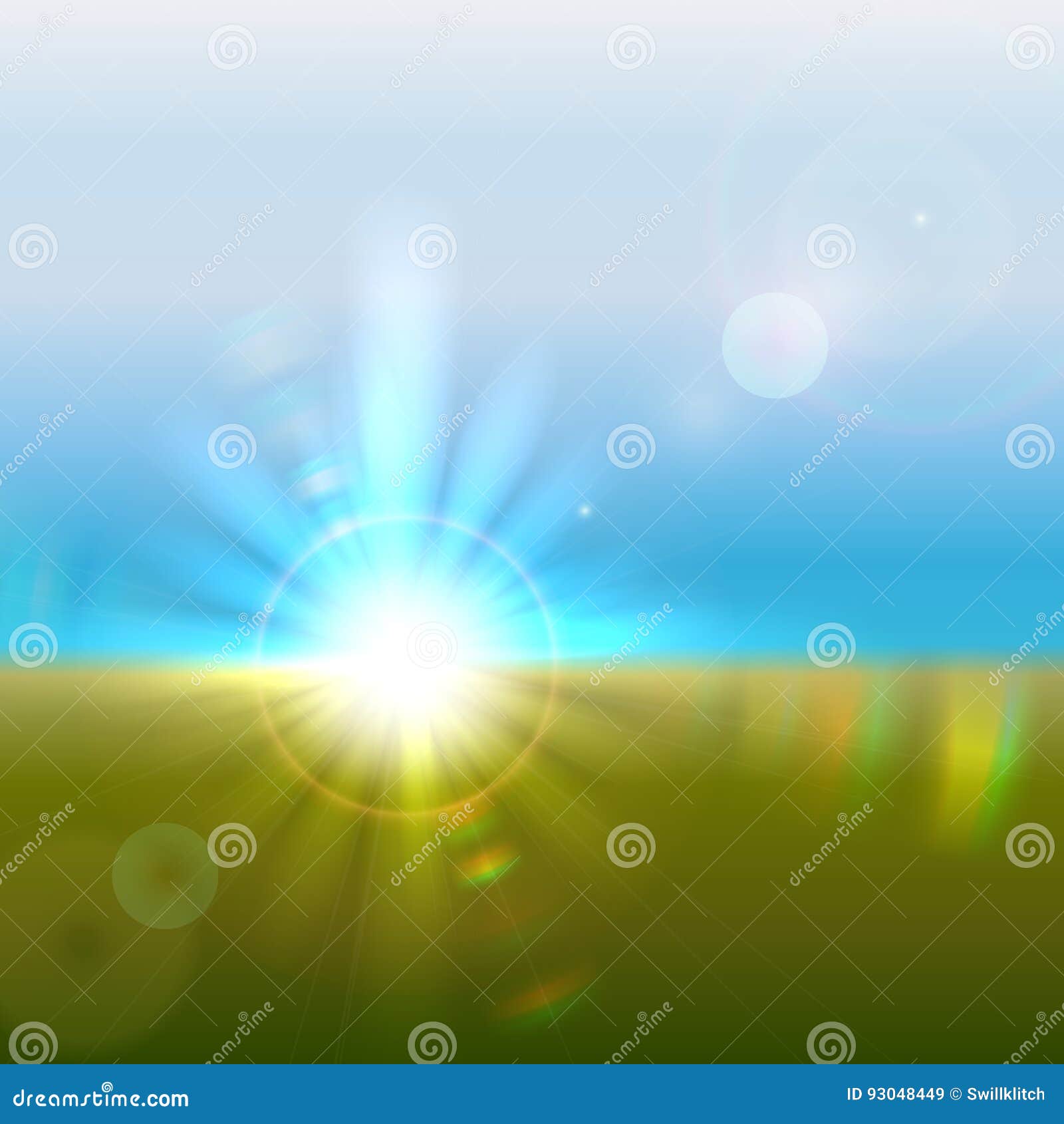 Vector Sun Over Horizon with Lens Flares Stock Vector - Illustration of ...
