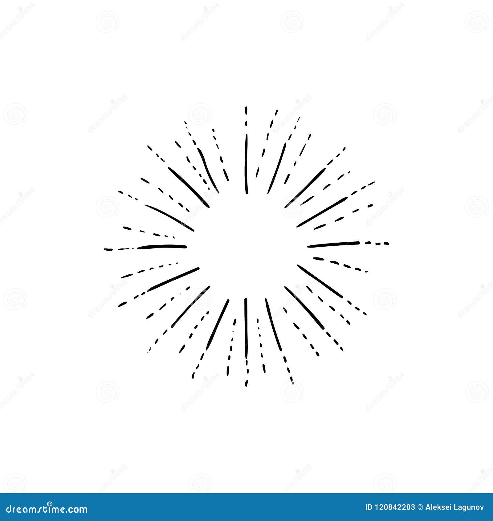 Vector Sun Rays Linear Drawing, Retro Style Illustration, Black Lines ...