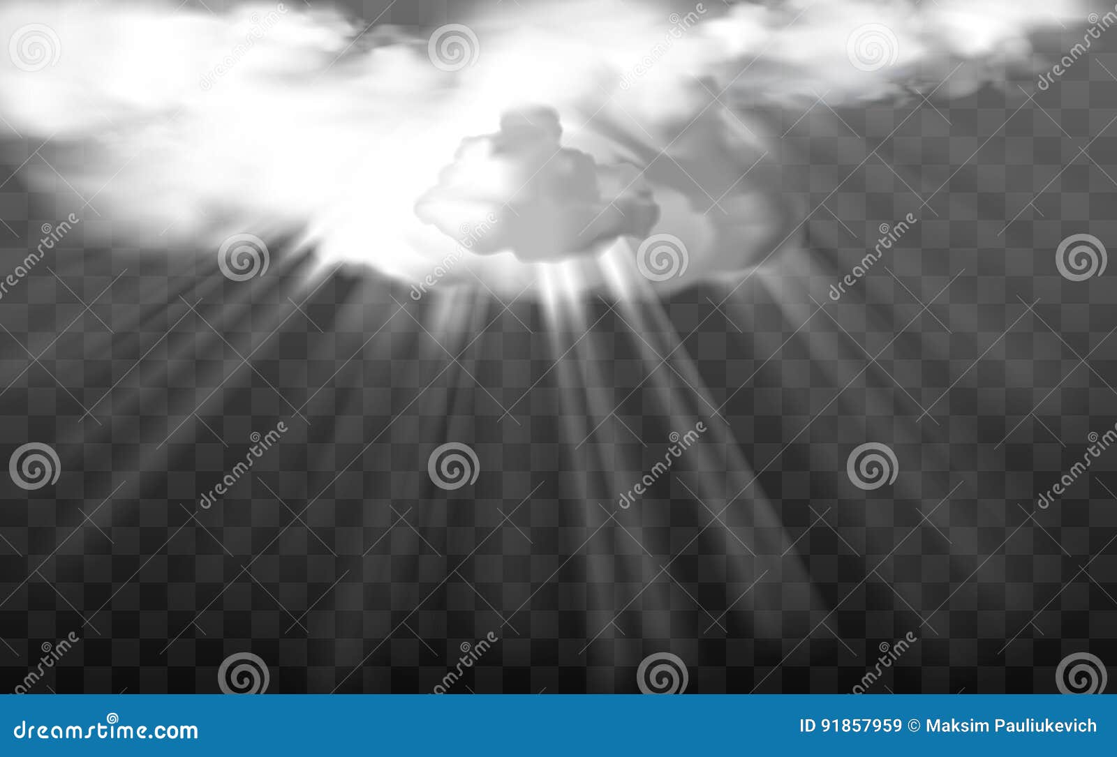 Vector Sun Rays through White Fluffy Clouds Stock Vector - Illustration ...