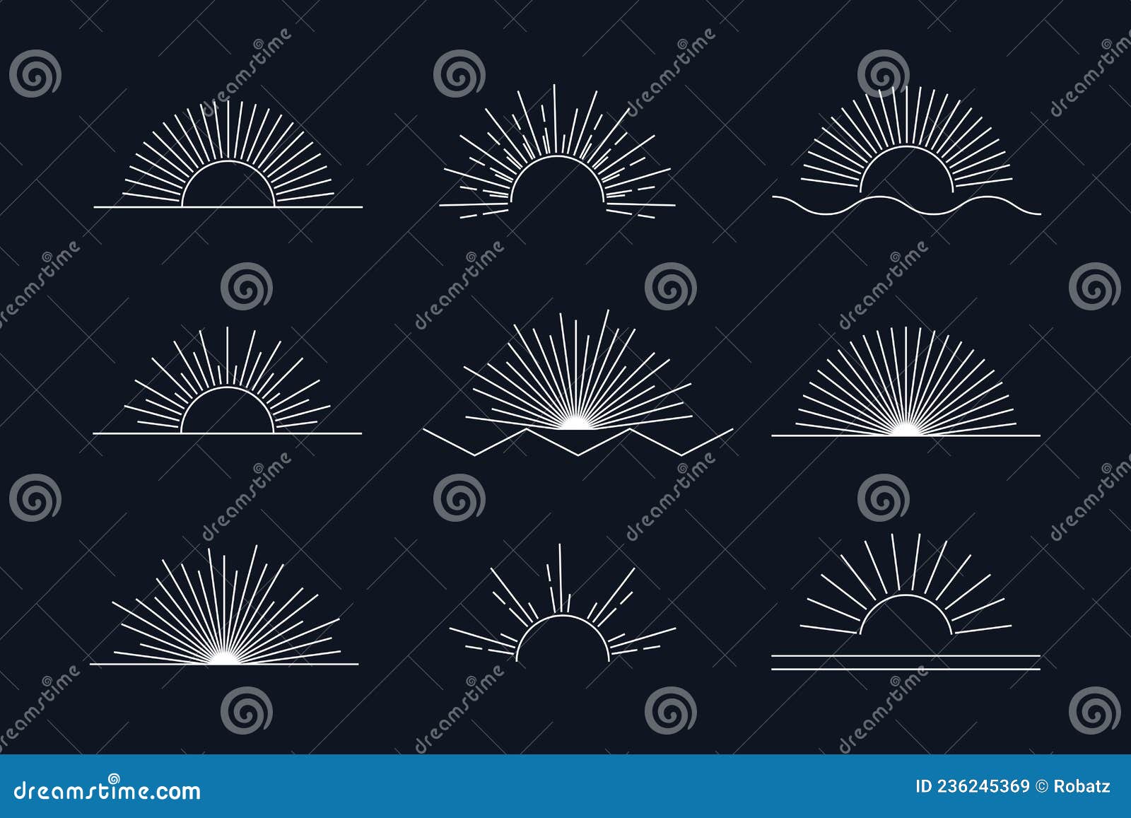 Vector Sun Set of White Linear Boho Icons and Symbols, Sun Logo Design ...