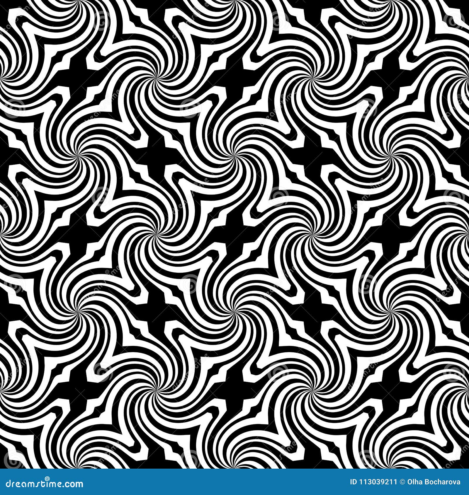 Vector Sunburst Seamless Pattern with Swirl and Geometric Wave. Stock ...