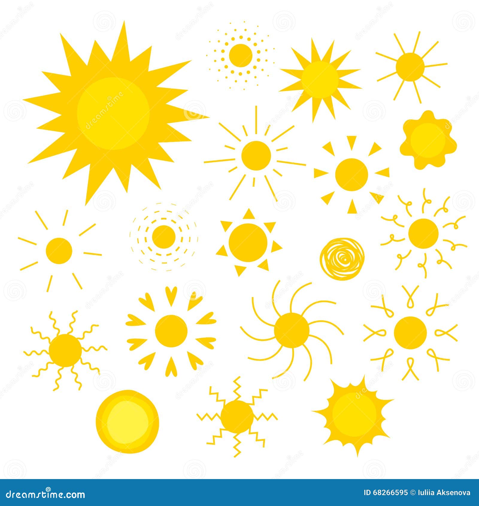 Vector Suns Icons of Different Forms in the Flat Style Stock Vector ...