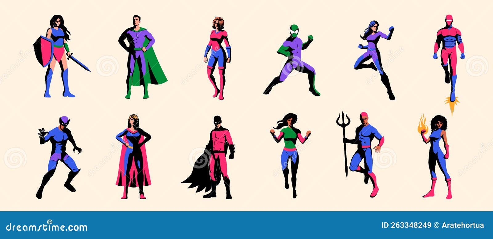 Vector Superhero Action Poses Set Illustration Isolated Stock Vector ...
