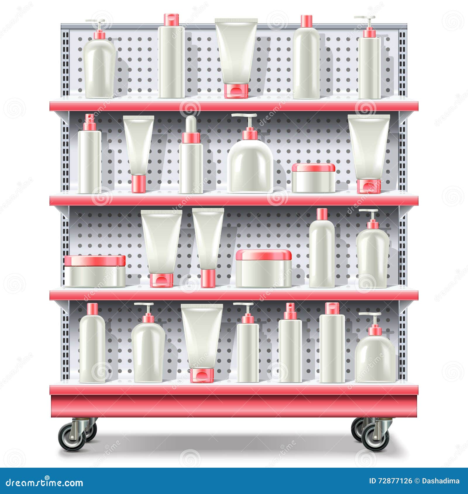 Supermarket With Shelves, Grocery Items And Full Shopping Cart, Retail ...