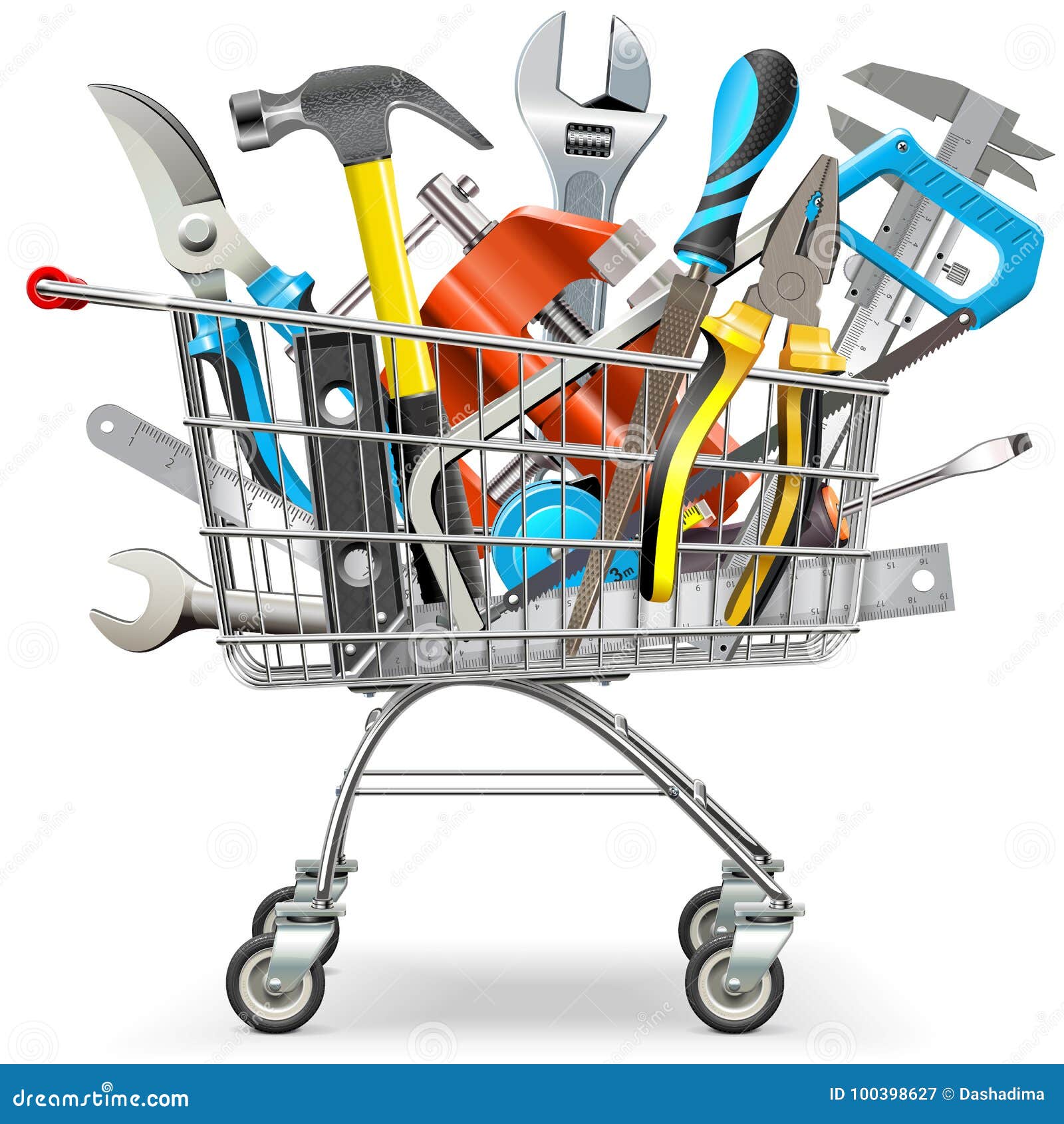 Vector Supermarket Trolley with Hand Tools Stock Vector - Illustration ...