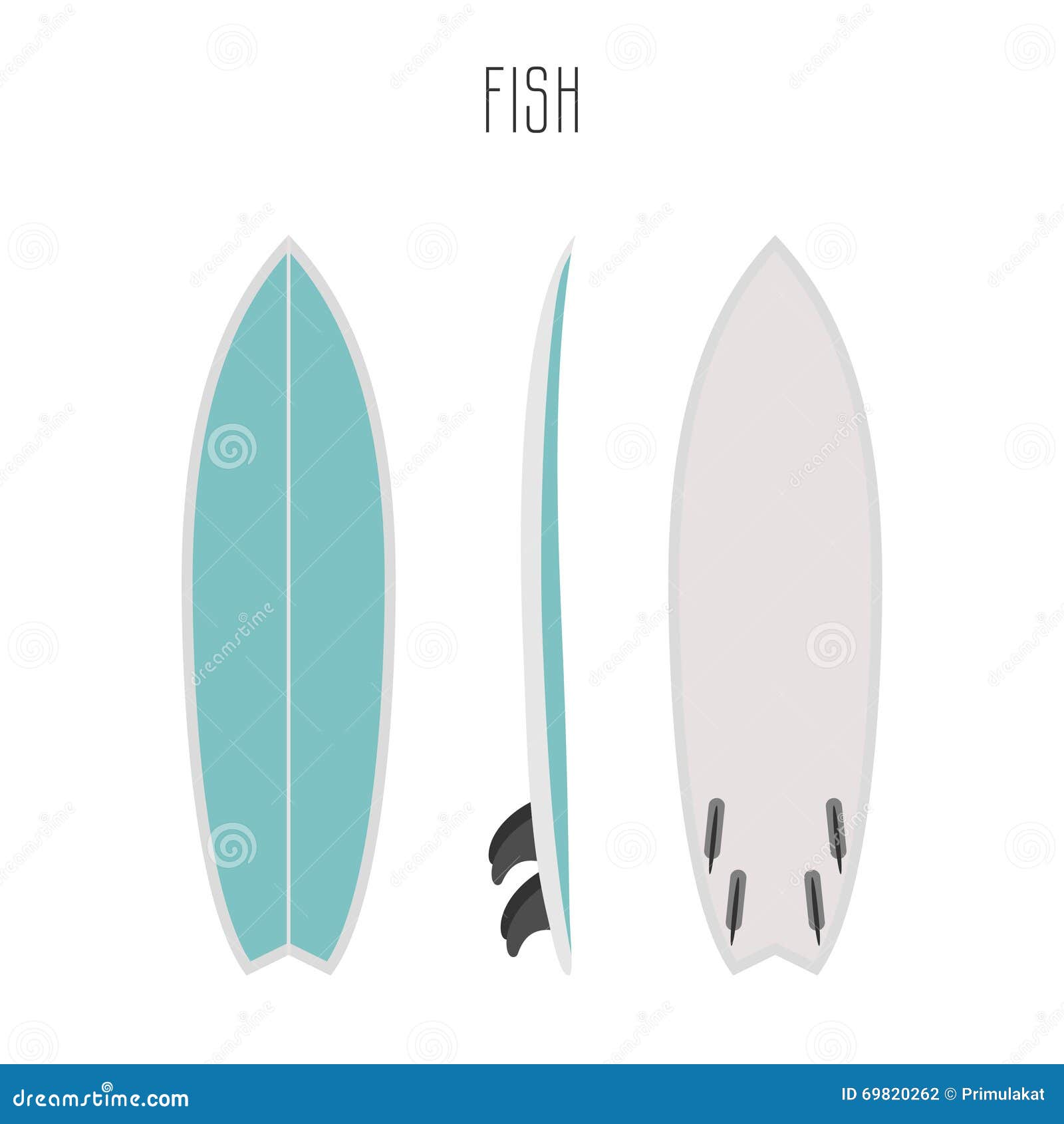 Vector Surf Fish Board with Three Sides Stock Vector - Illustration of ...