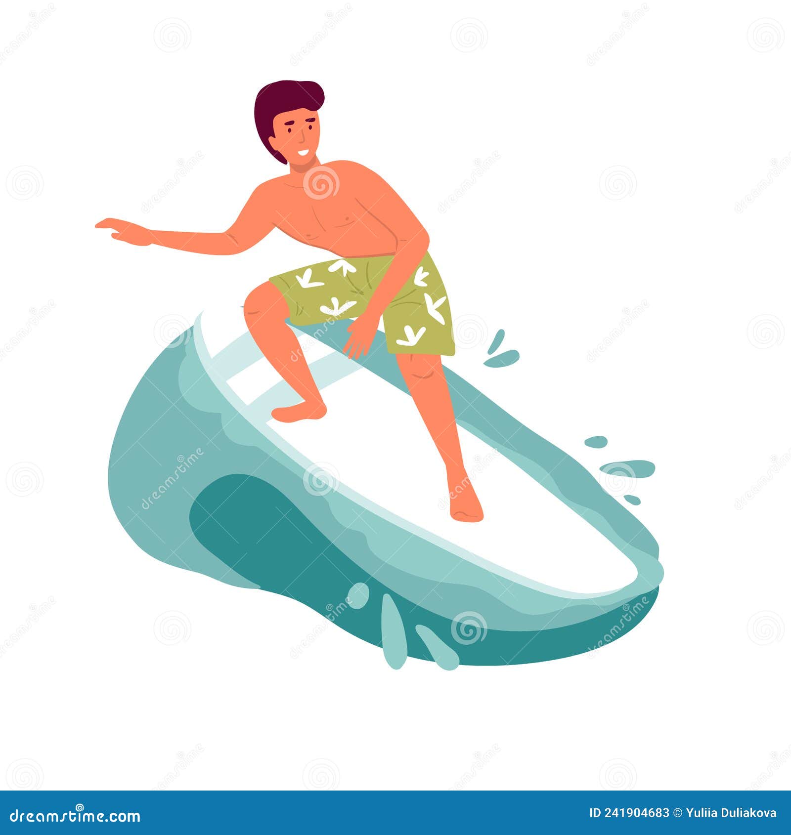 Vector Surfer Character with Surfboard Standing and Riding on Ocean ...