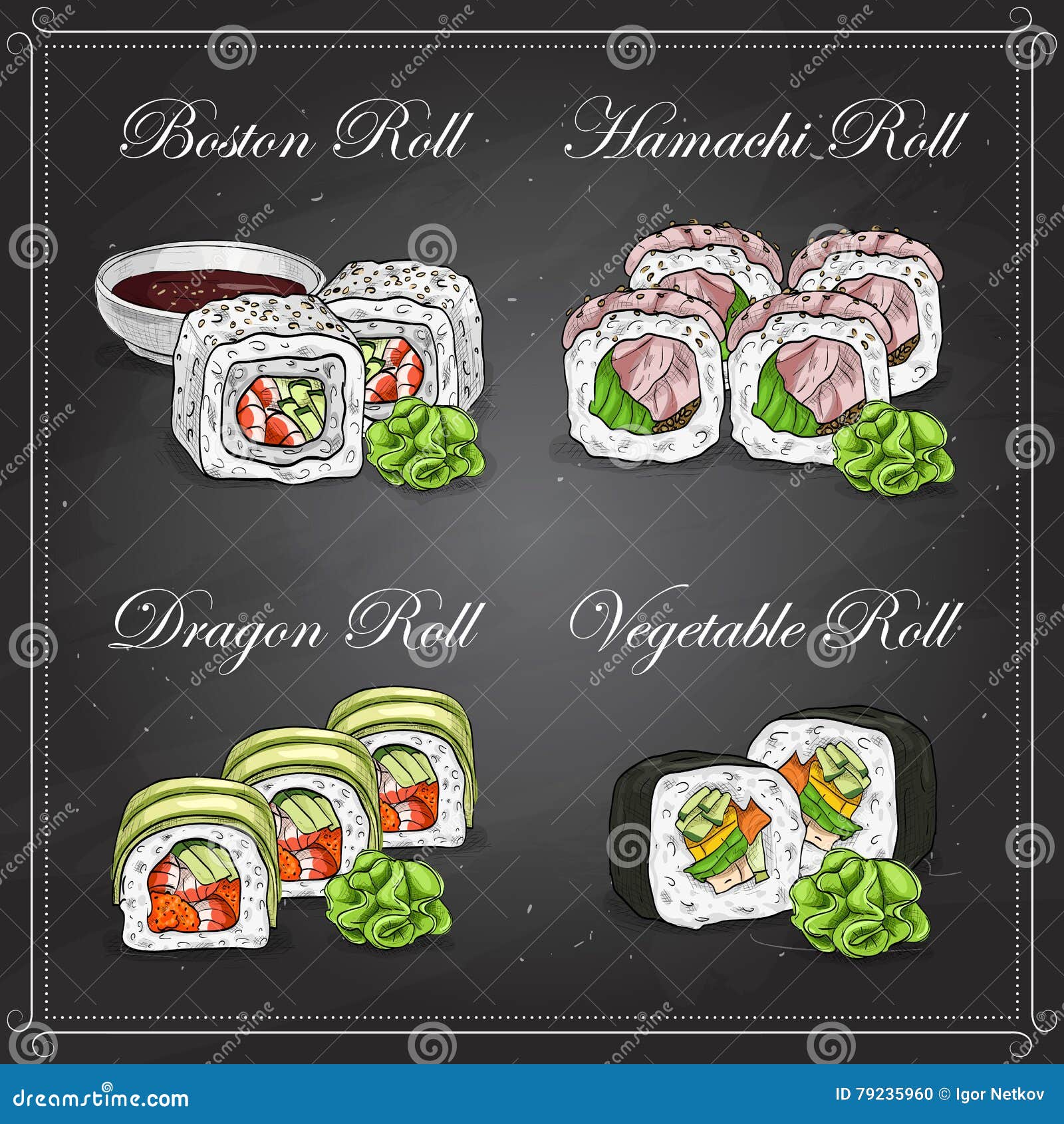 Vector Sushi Color Sketch, Set Stock Illustration - Illustration of ...