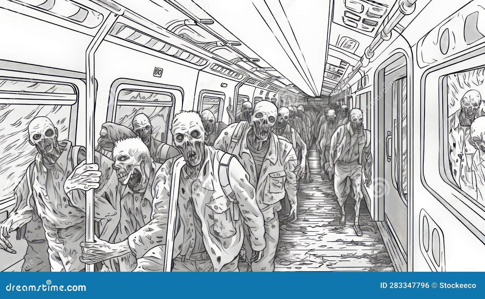 Zombie Train: Detailed Line Art Illustration Stock Illustration ...